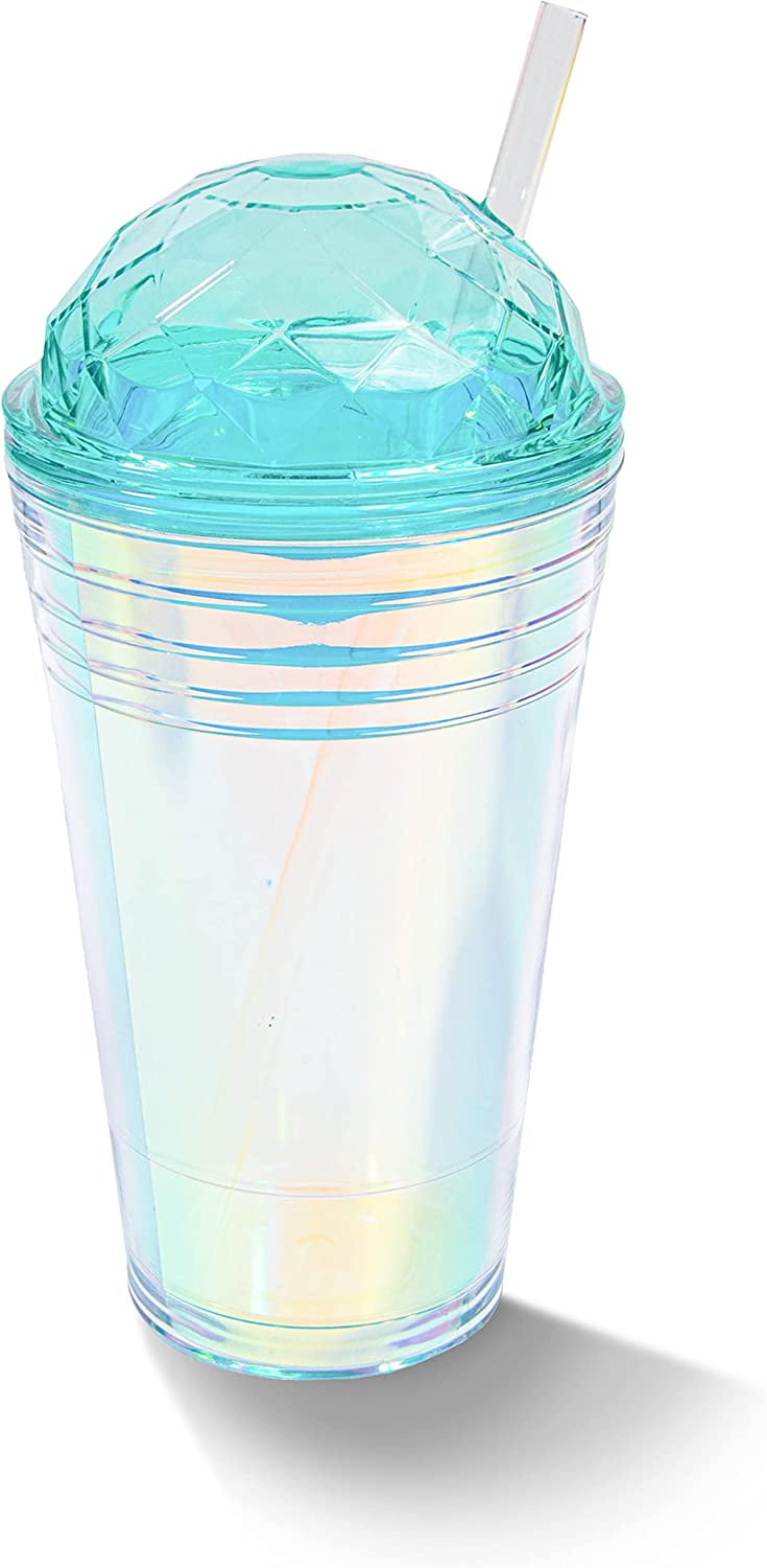 Shop Uwu Reusable Plastic Cup With Lid And Straw - Double Walled Insulated Cup With Crystal Dome ...