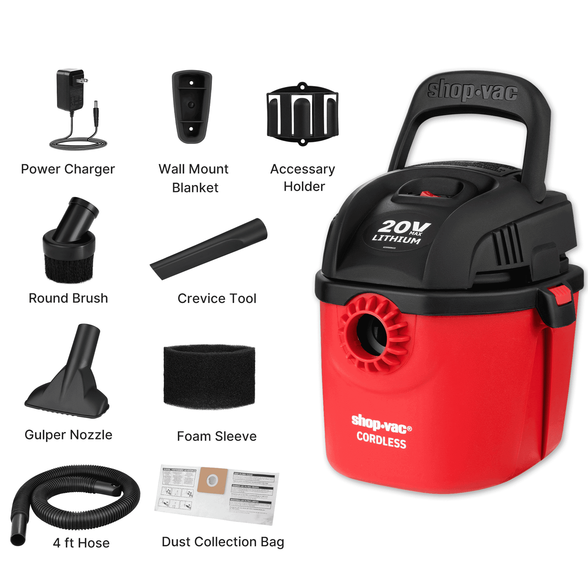 Shop-Vac Compact 20V Cordless Wet/Dry Vacuum, 1 Gallon with Attachments ...
