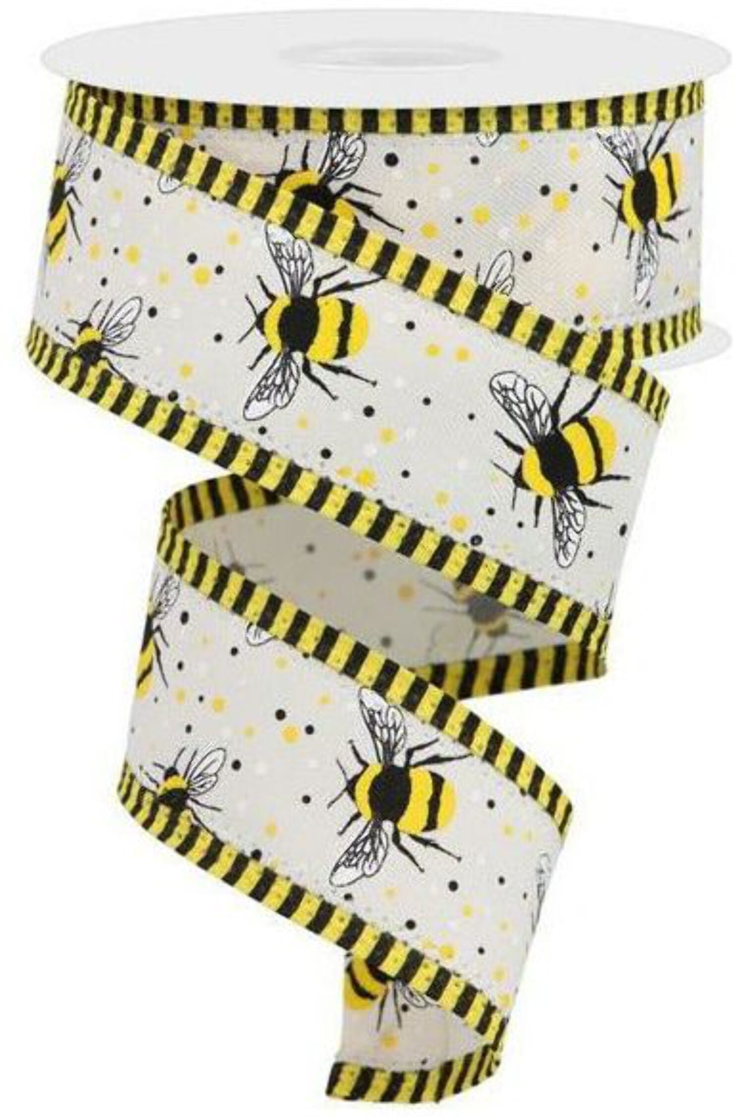 Craig Bachman 1.5 Inch Bumble Bee Stripe Edge Ribbon, Off-White ...