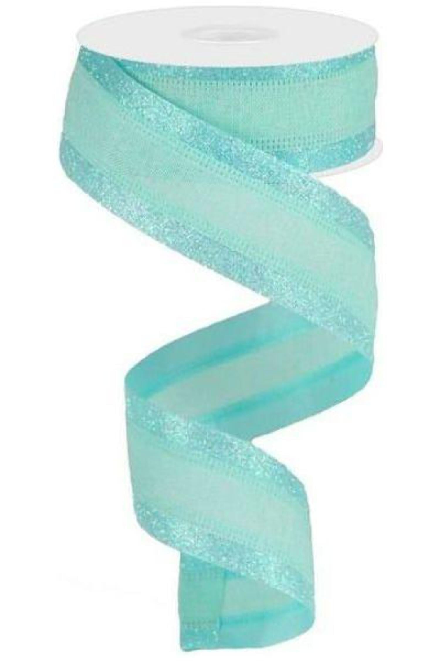 Craig Bachman Canvas On Satin Glitter Ribbon: Robin's Egg Blue, 1.5" x ...