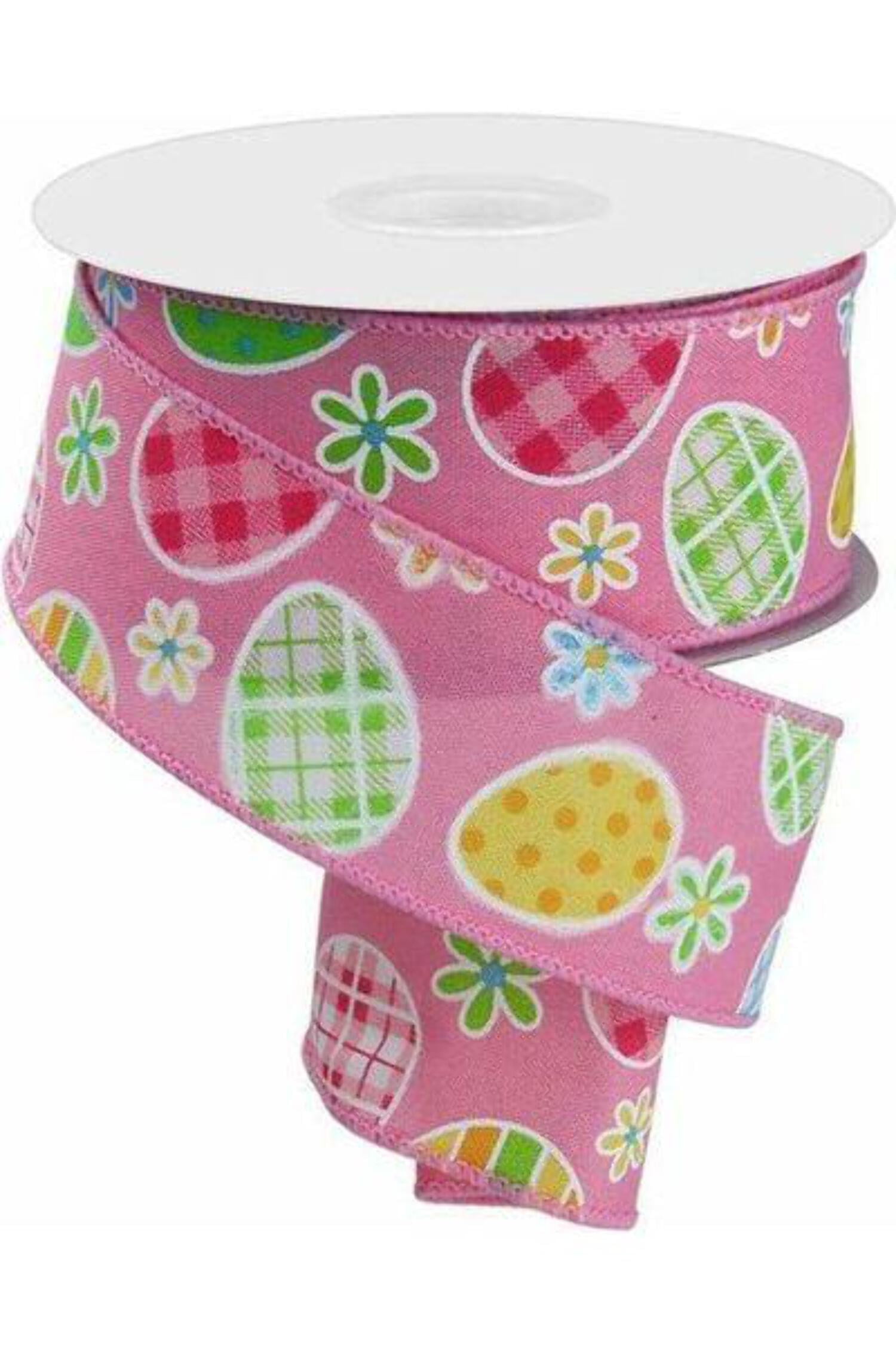 Craig Bachman 1.5 Inch Check Plaid Easter Egg Ribbon, Light Pink, 10 ...