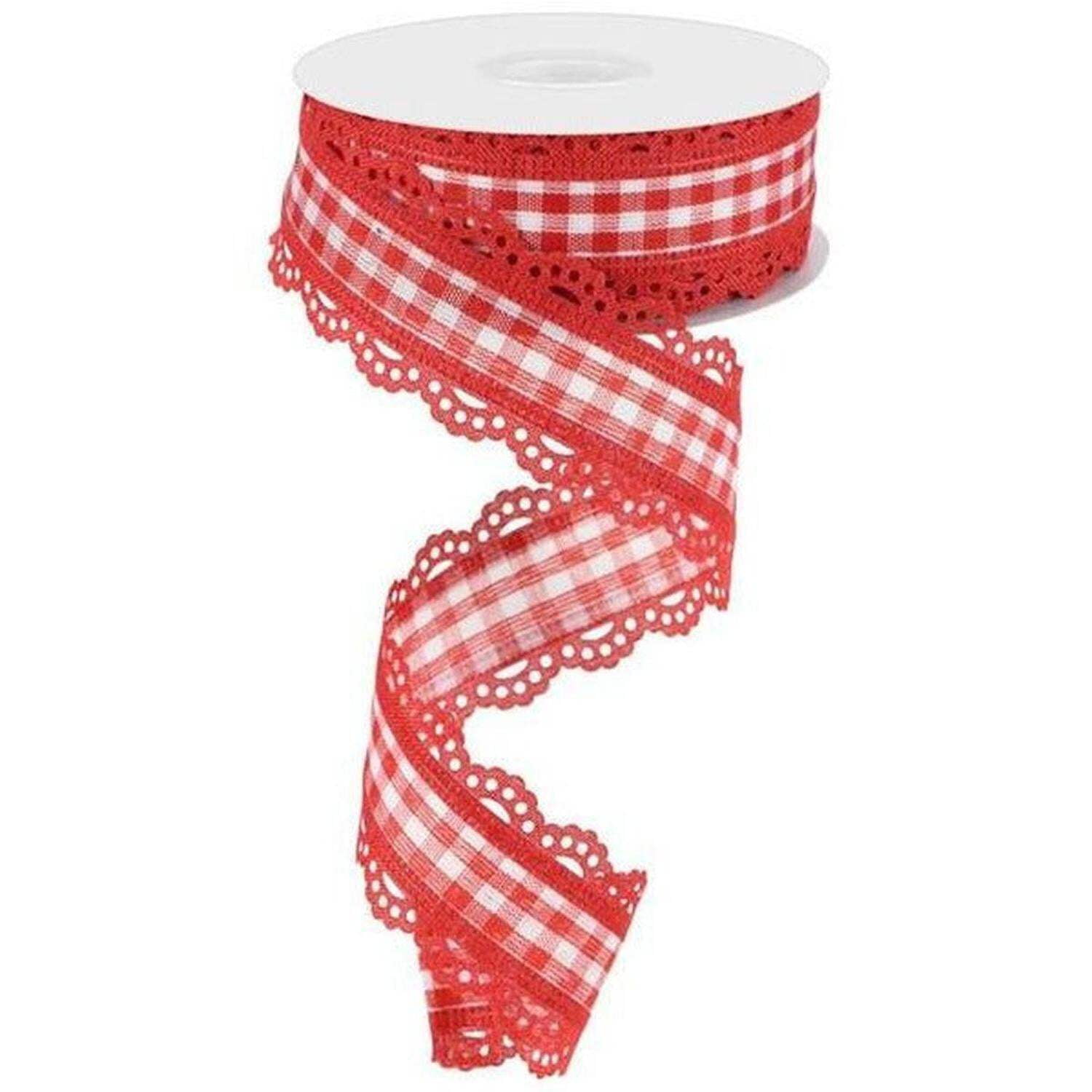 1.5" Scalloped Edge Gingham Ribbon: Red (10 Yard) - Walmart.com