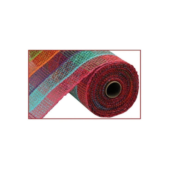 10" Poly Burlap Check Plaid Mesh Ribbon: Fuchsia, Turquoise, Purple ...