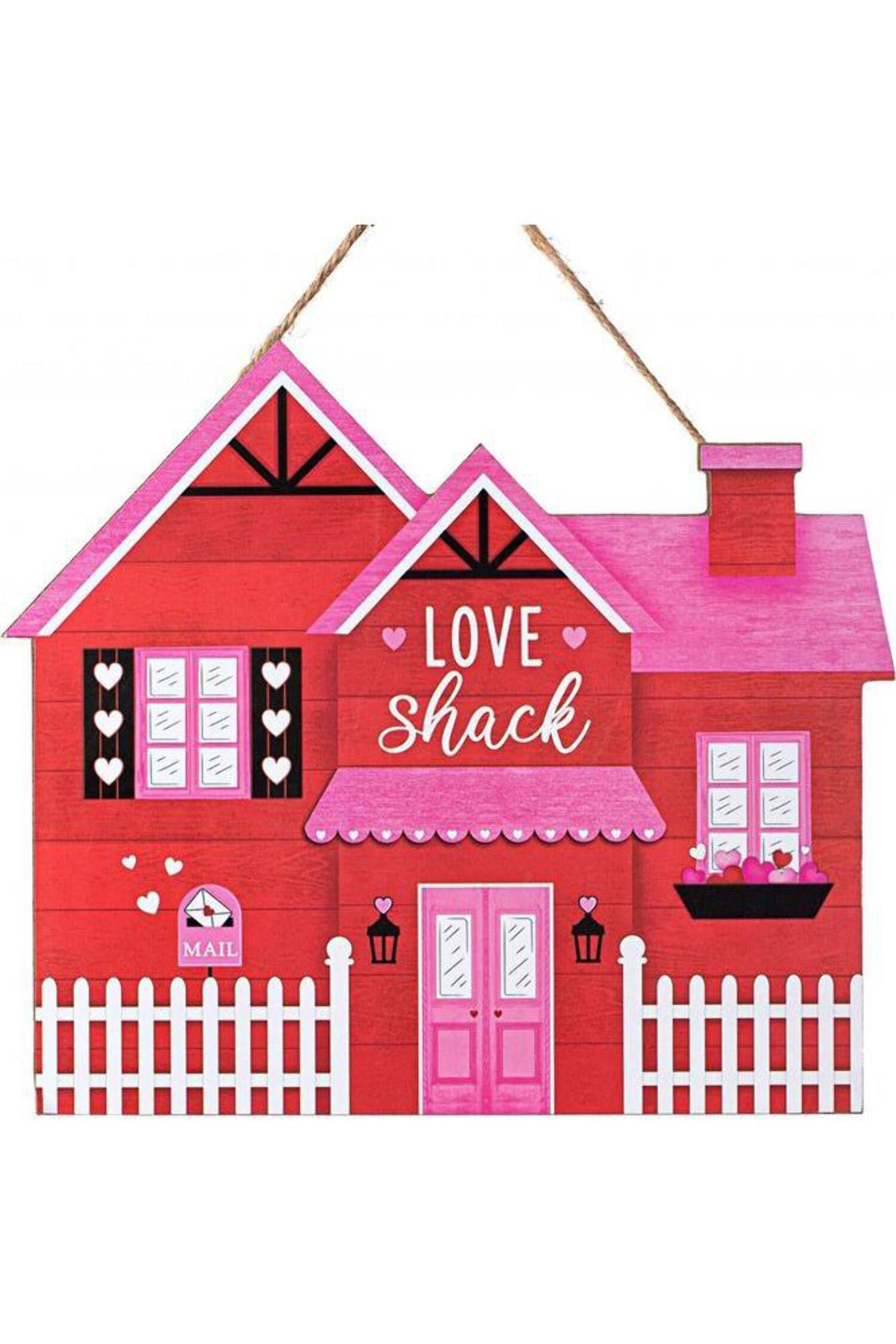 Craig Bachman 11" Wooden Sign: Love Shack House - Valentine Red Pink ...