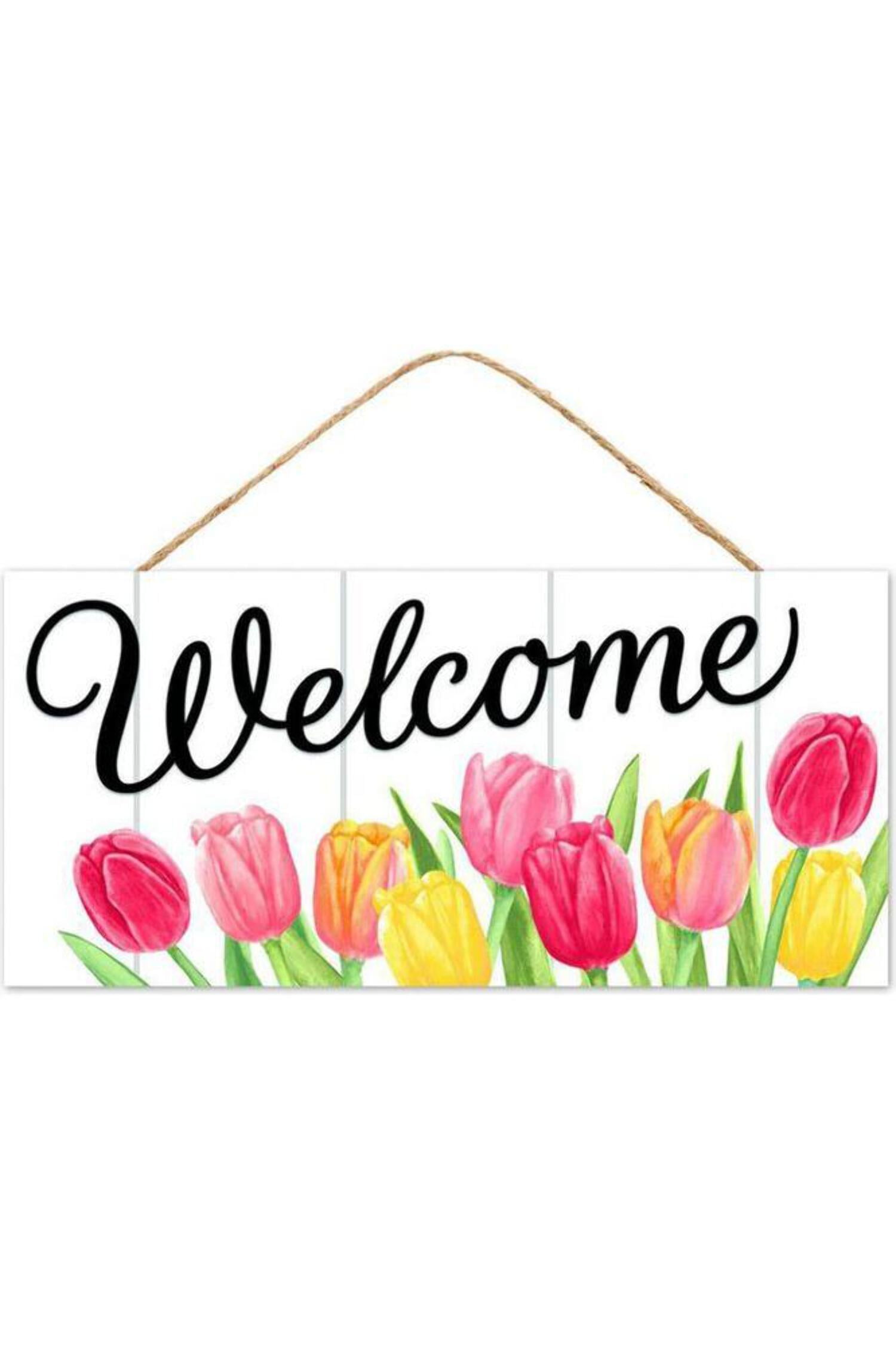 Shop our 12" Wooden Sign: Welcome with Tulips - Walmart.com