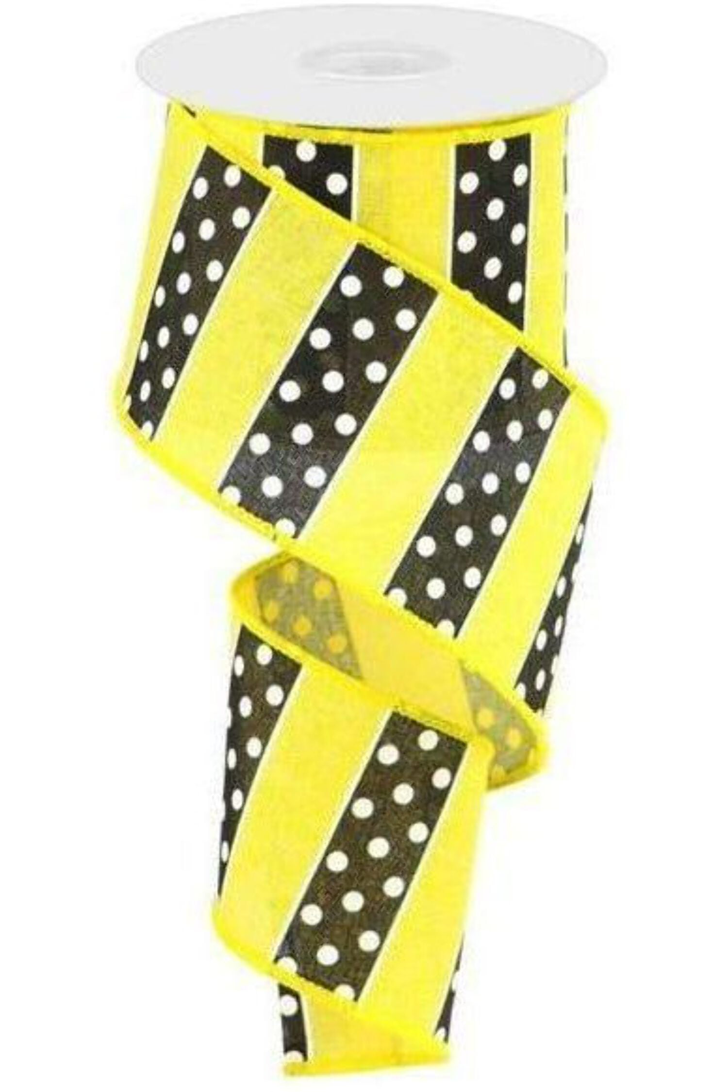 2.5" B W Polka Dot Stripes Ribbon: Sun Yellow (10 Yards) - Walmart.com