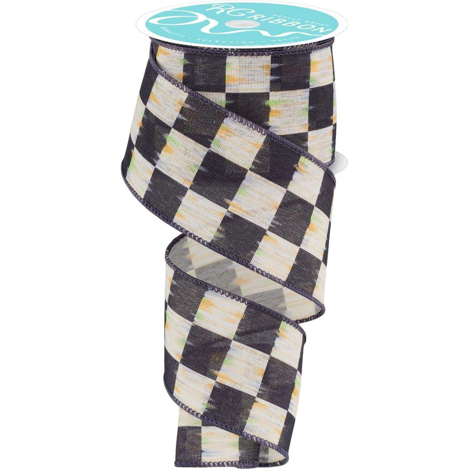 2.5" Bold Antique Checkerboard Ribbon: Black (10 Yards) - Walmart.com