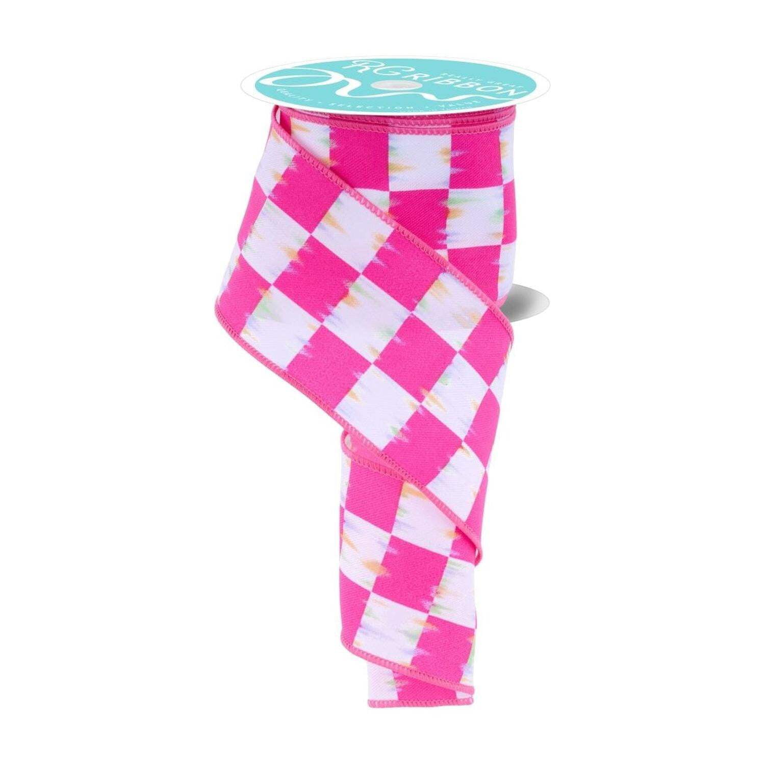 2.5" Bold Antique Checkerboard Ribbon: Hot Pink (10 Yards) - Walmart.com