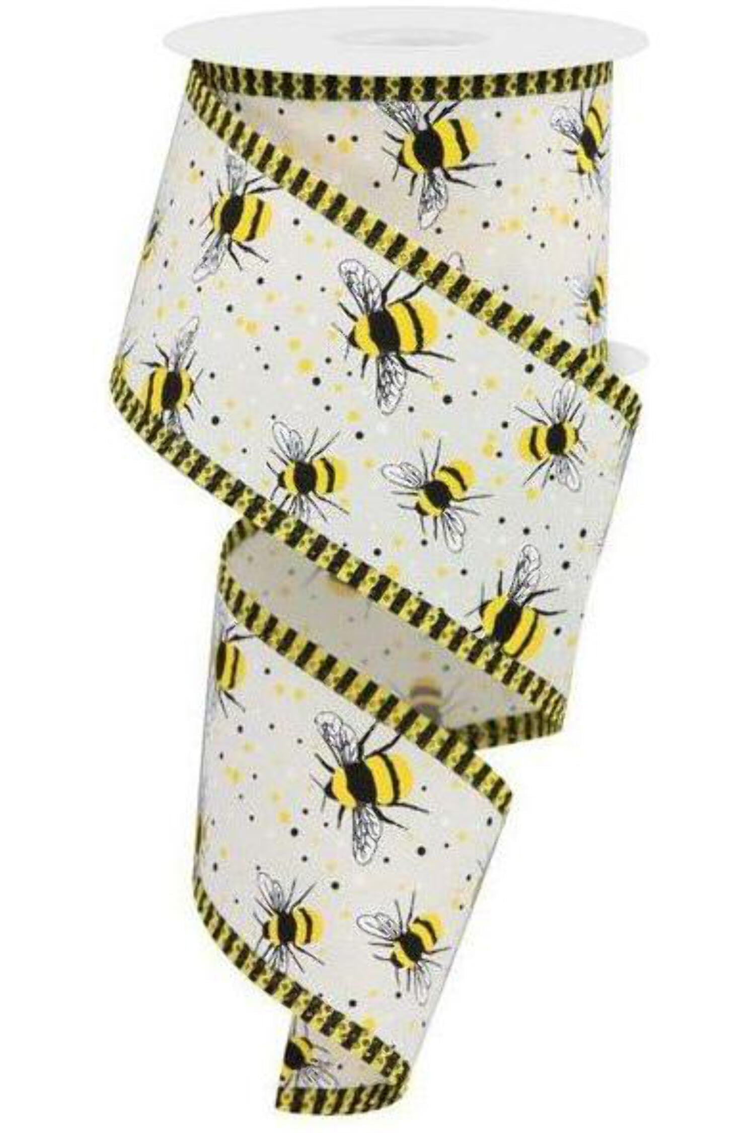 2.5" Bumble Bee Stripe Edge Ribbon: Ivory (10 Yards) - Walmart.com