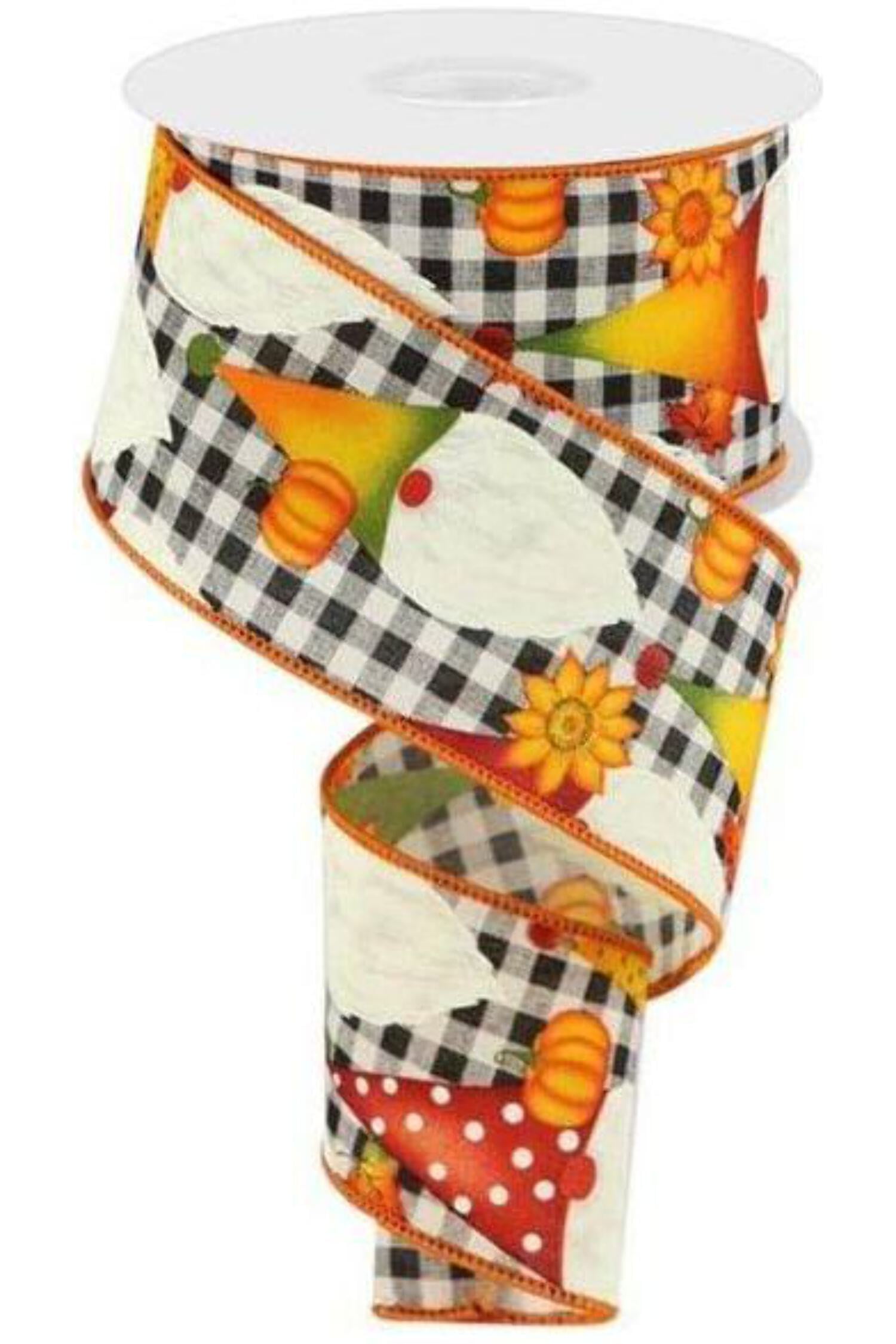 Shop our 2.5" Gnome Pumpkin Check Ribbon: Dark Cream (10 Yards ...