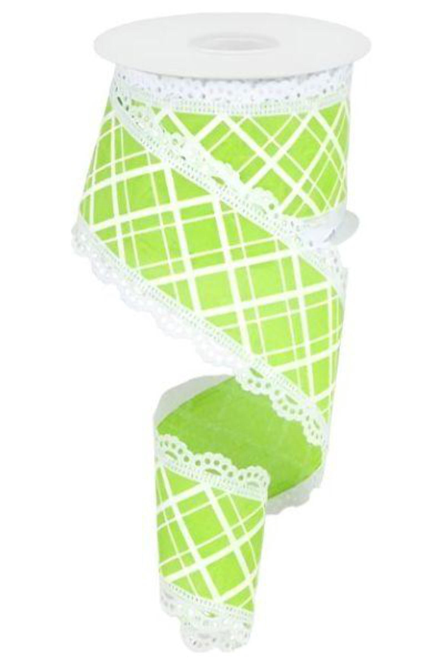 2.5" Line Check Lace Ribbon: Lime Green (10 Yard) - Walmart.com