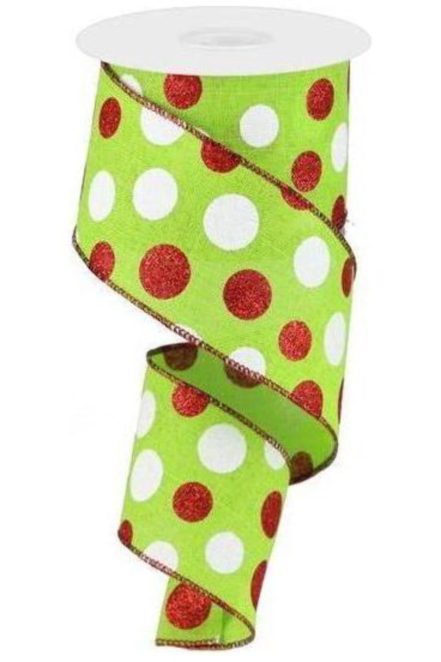 Shop our 2.5" Multi Glitter Dots Ribbon: Lime Green, Red, White (10 ...