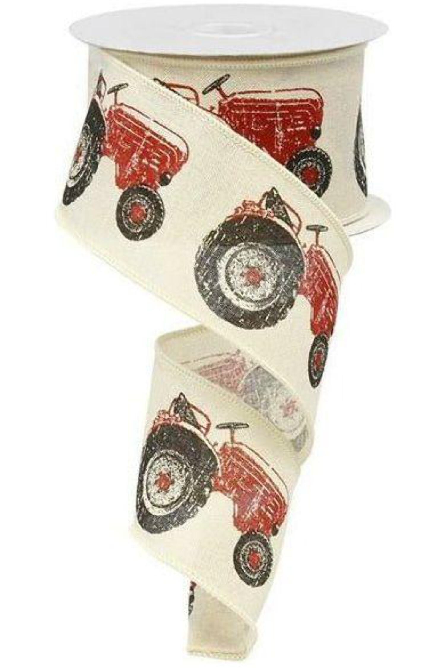 Shop our 2.5" Tractor on Royal Burlap Ribbon: Cream & Red (10 Yards ...