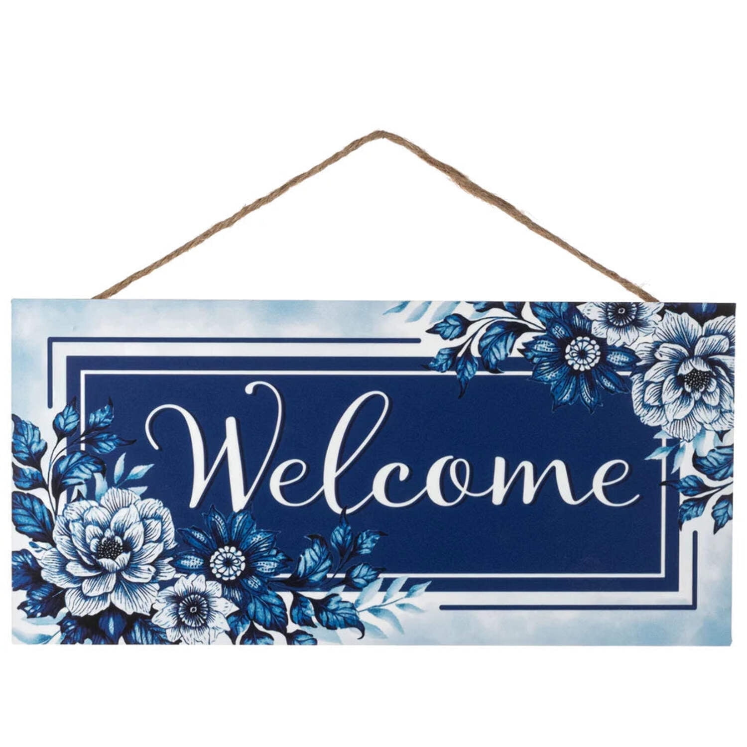 Craig Bachman 12 Inch Welcome Blue Floral MDF Wood Sign - Walmart.com