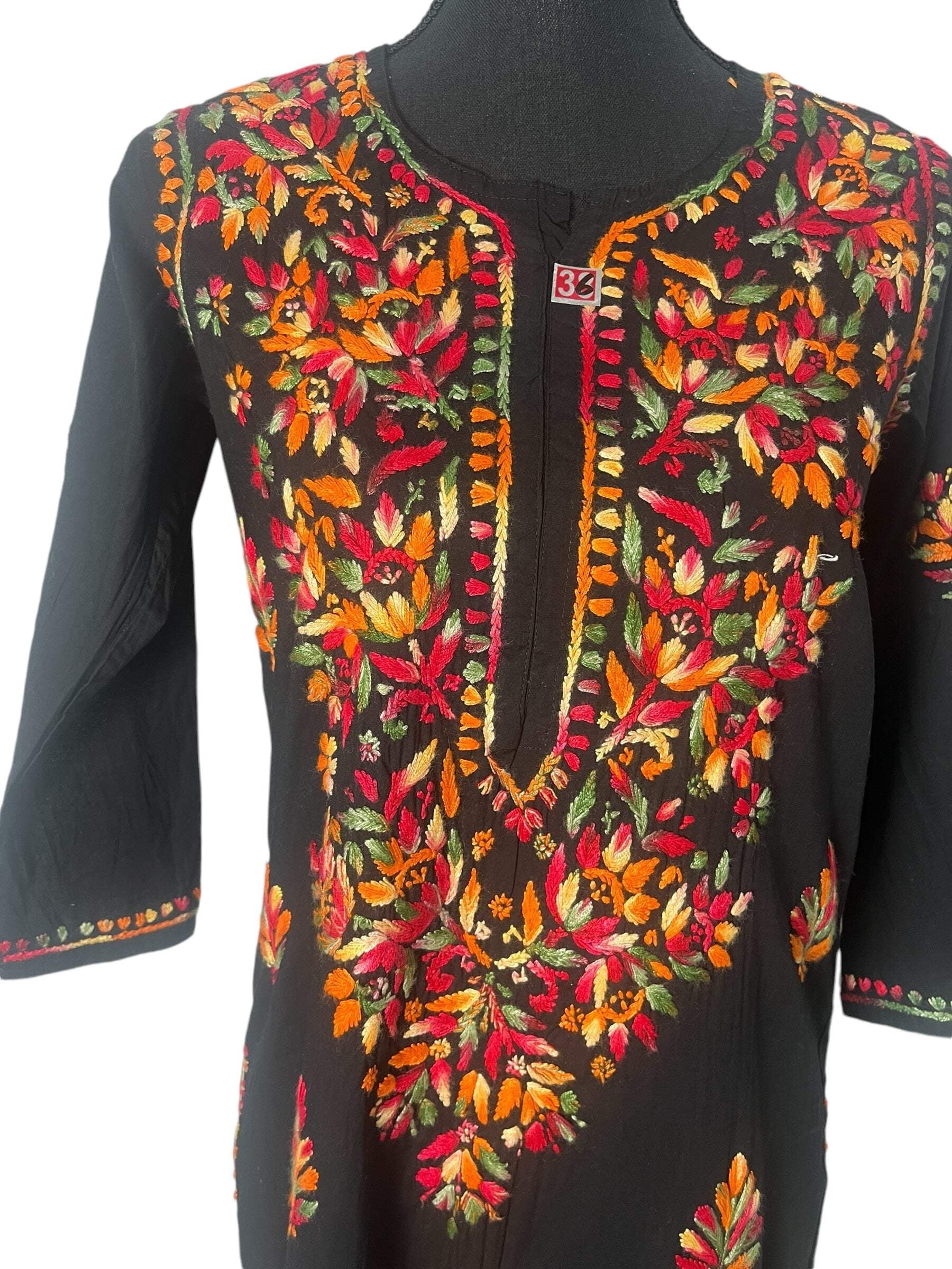 Shop the Talahi Indian Hand Embroidered Chikankari Black Cotton Kurti ...