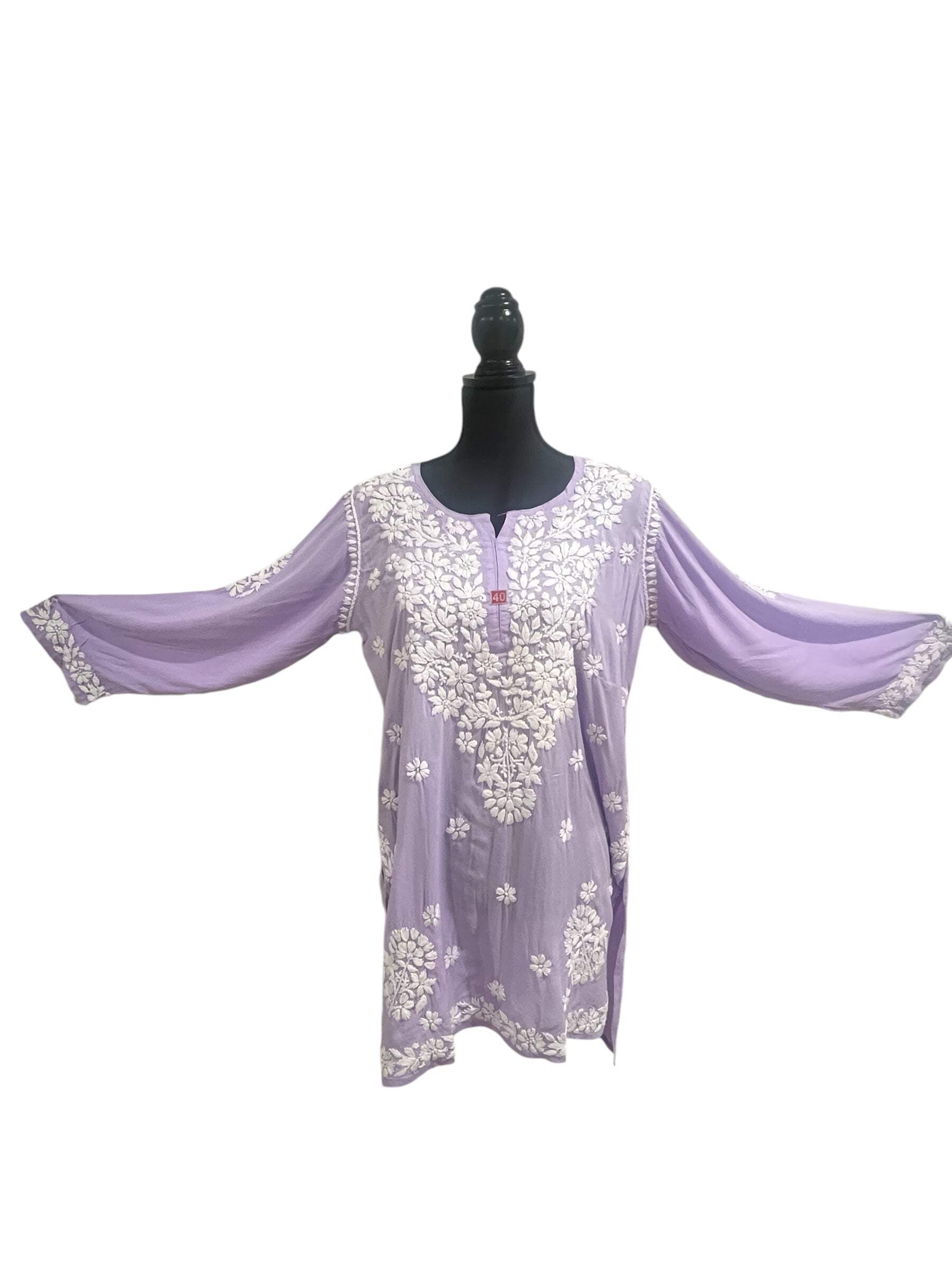 Shop the Talahi Indian Hand Embroidered Chikankari Lavender Cotton ...