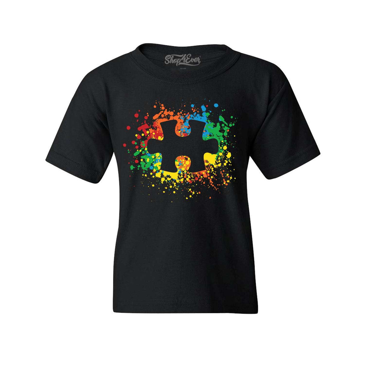 Shop4Ever Kids Autism Awareness Splatter Paint Puzzle Piece Graphic ...