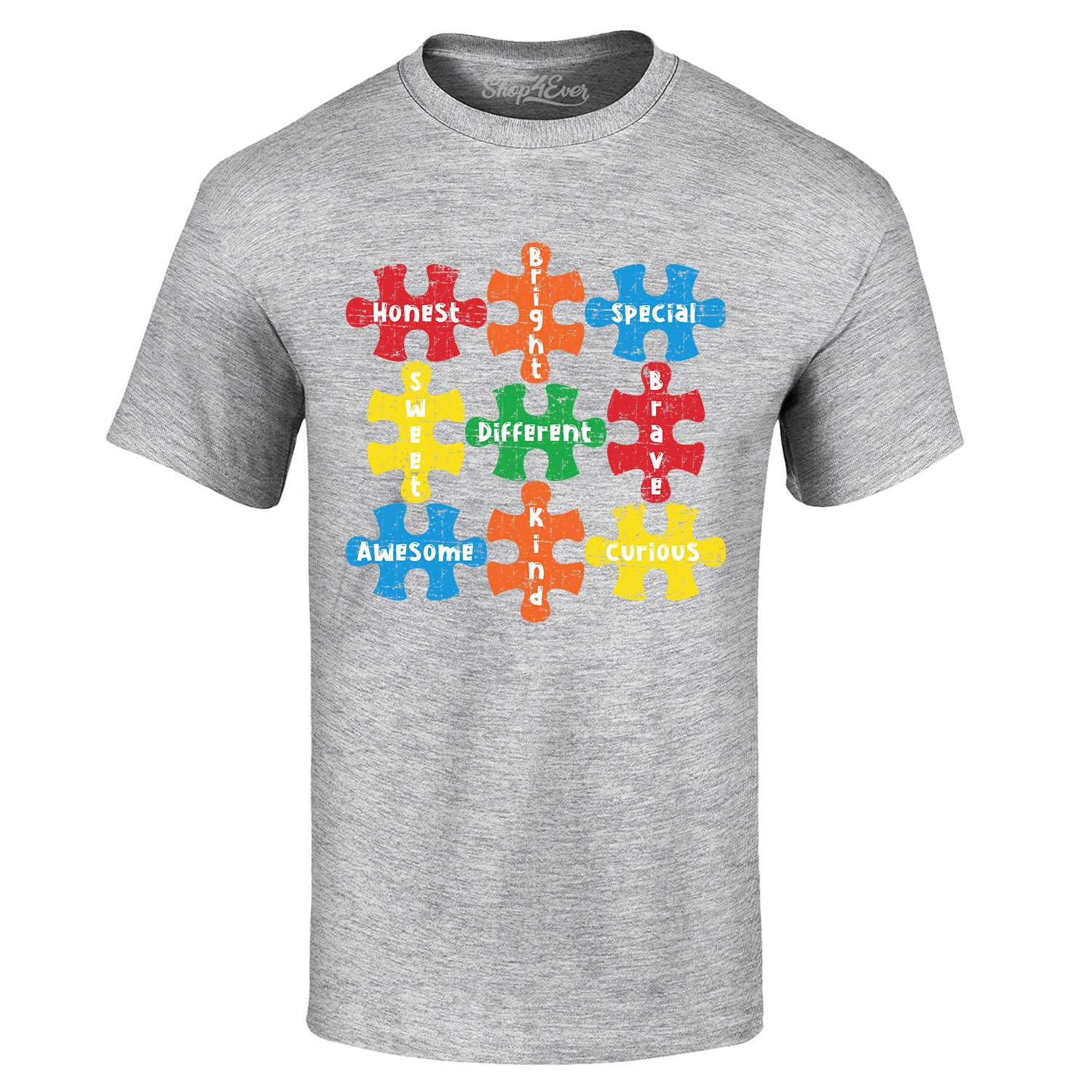 Shop4Ever Men's Autism Awareness Puzzle Pieces with Words Graphic T ...