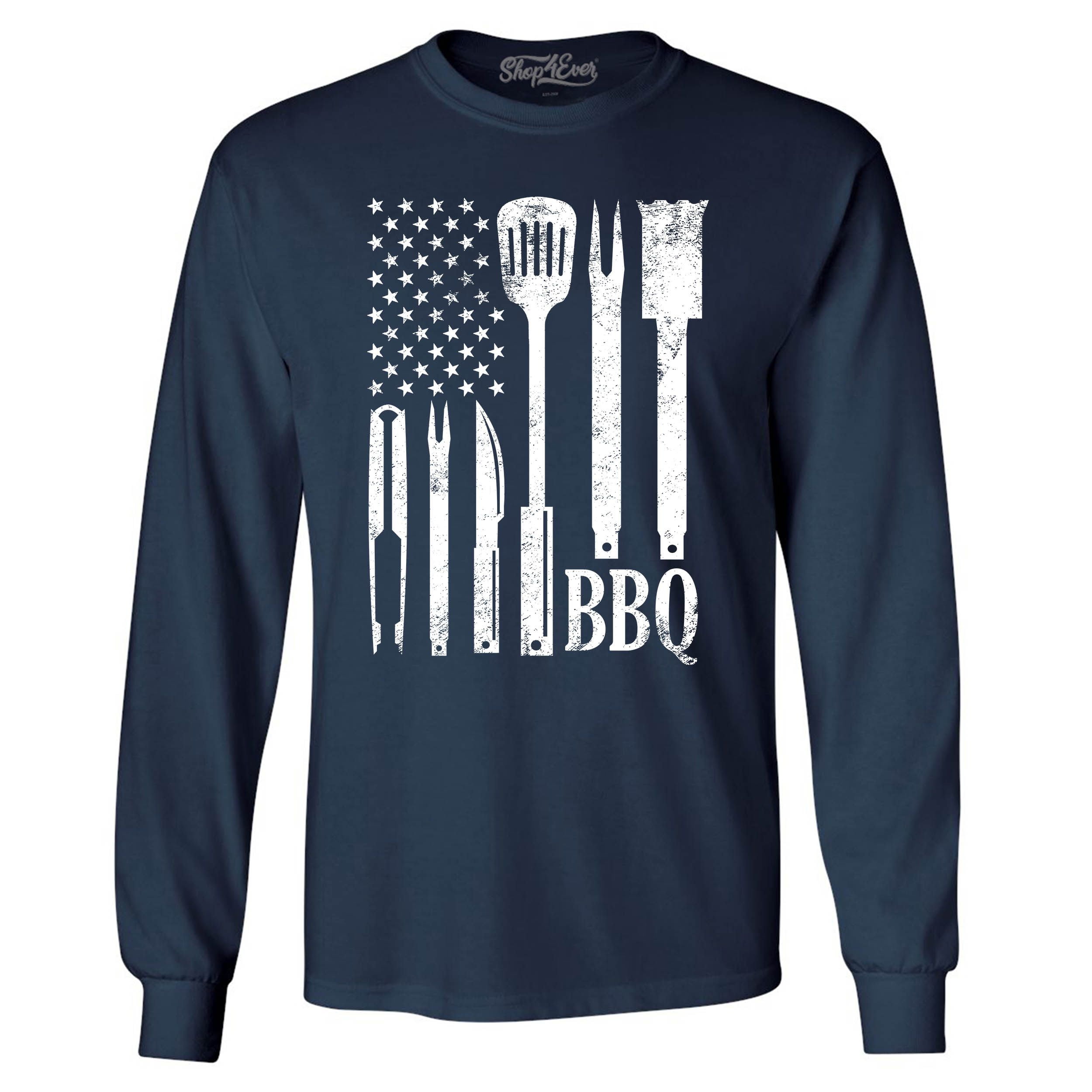 Shop4Ever Men's BBQ American Flag USA Grill Cook Long Sleeve Shirt XXX ...