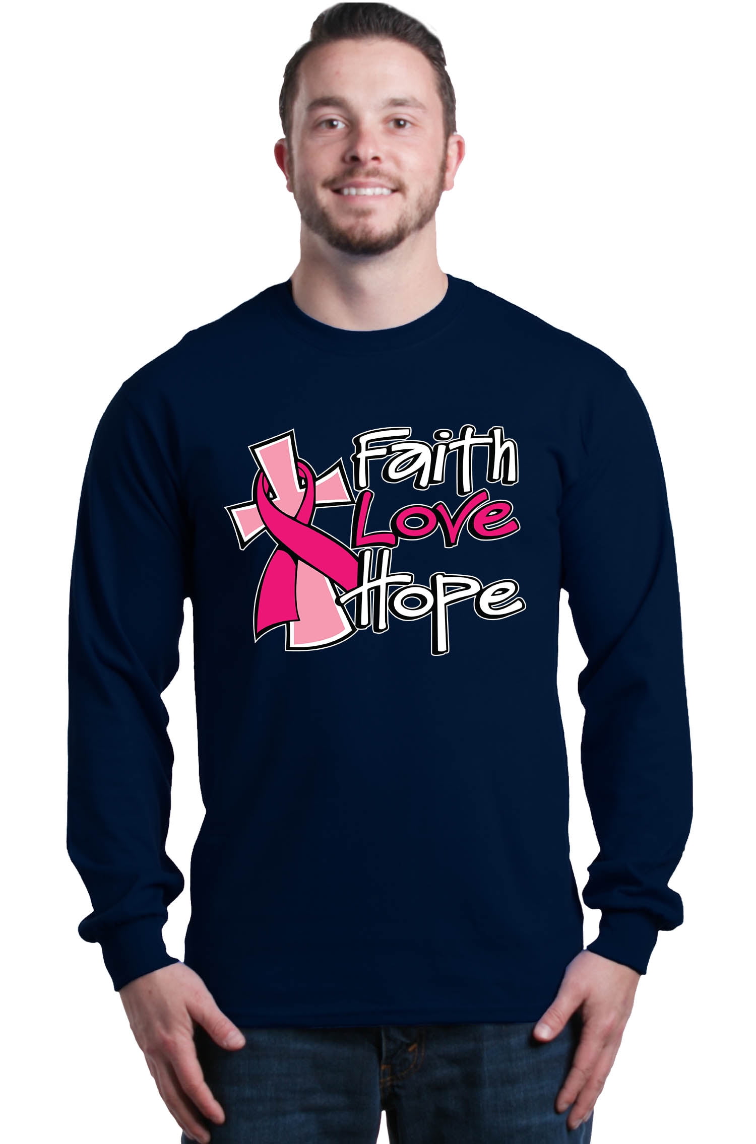 Shop4ever Mens Faith Love Hope Pink Breast Cancer Awareness Long