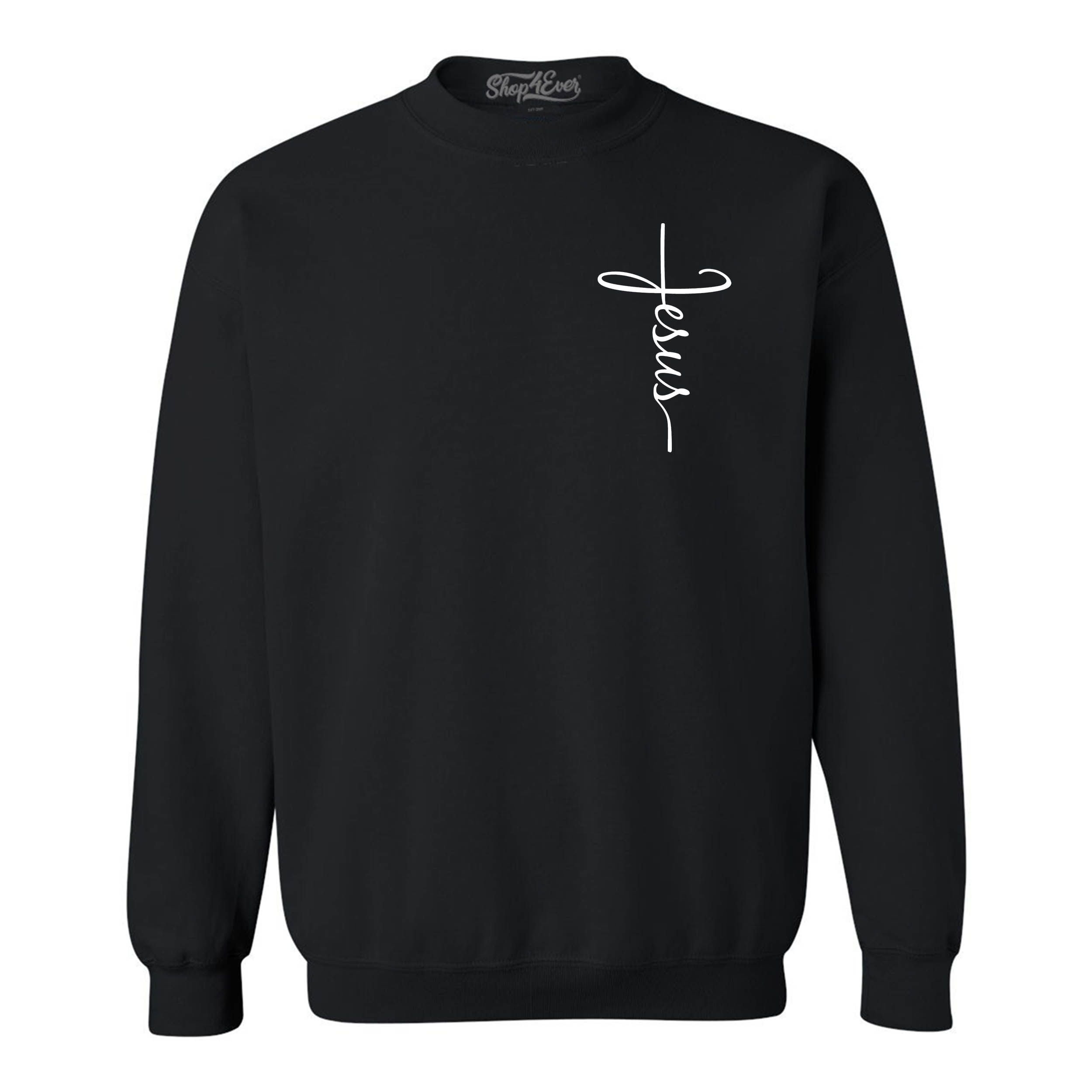 Shop4Ever Men's Jesus Cross Cursive Script Small Crewneck Sweatshirt ...