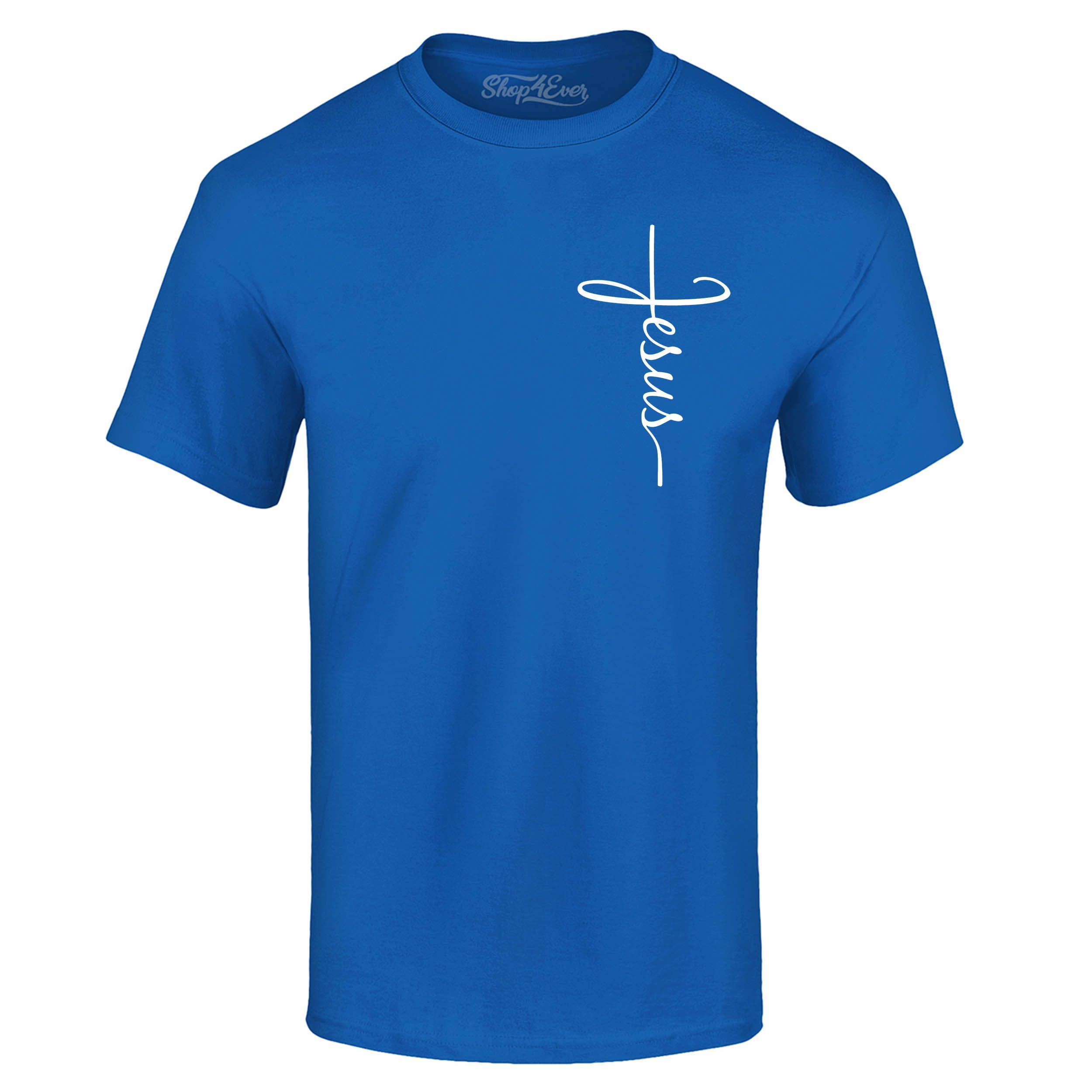 Shop4Ever Men's Jesus Cross Cursive Script Small Graphic T-shirt XXXXX ...