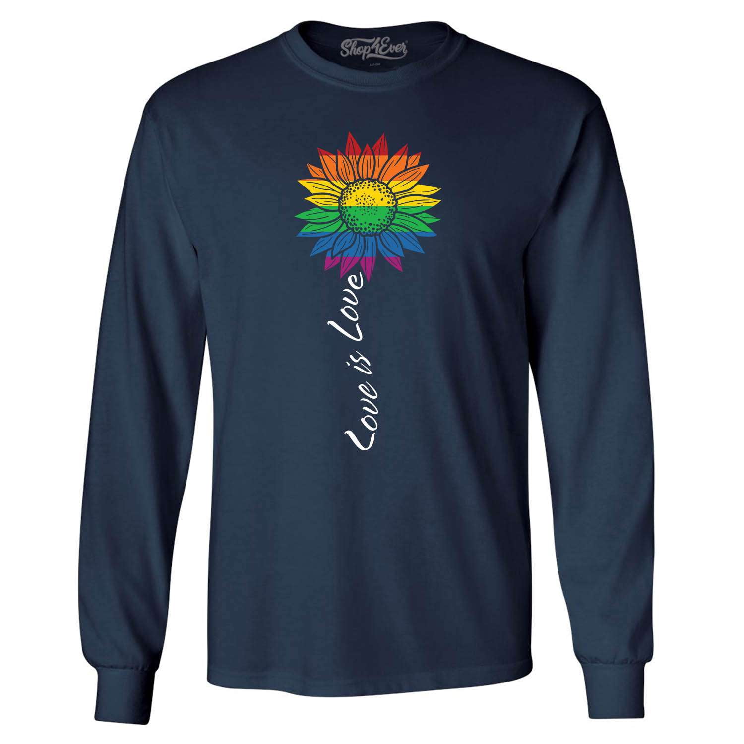 Shop4Ever Men's Love is Love Rainbow Flower Gay LGBTQ Pride Long Sleeve ...