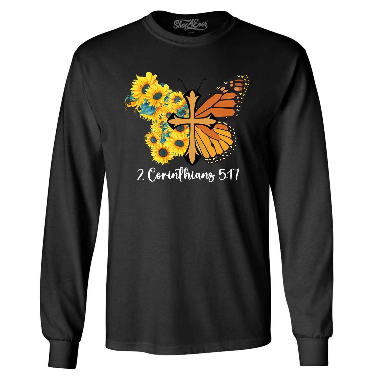 Shop4Ever Men's Monarch Butterfly with Sunflowers and Cross Long Sleeve ...