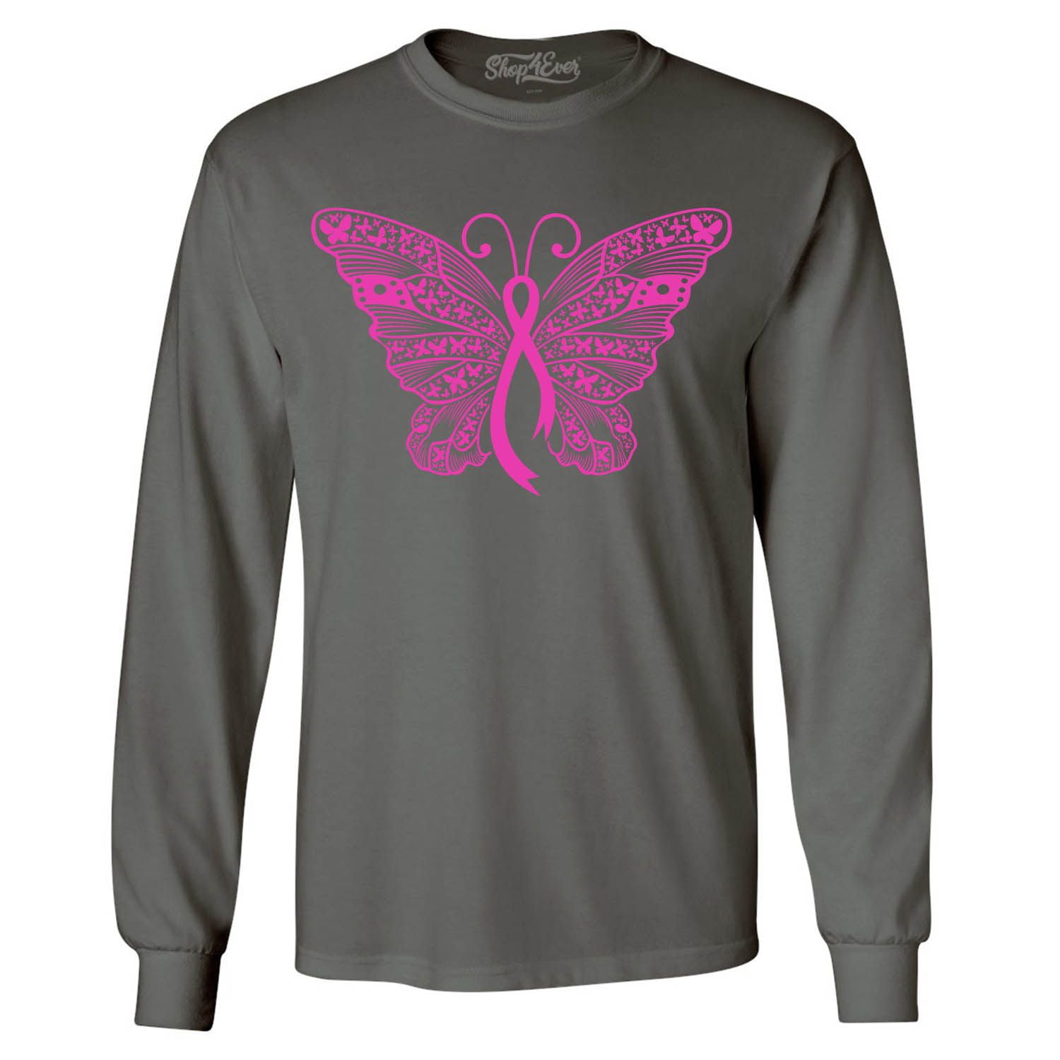 Shop4ever Mens Pink Ribbon Butterfly Breast Cancer Awareness Long