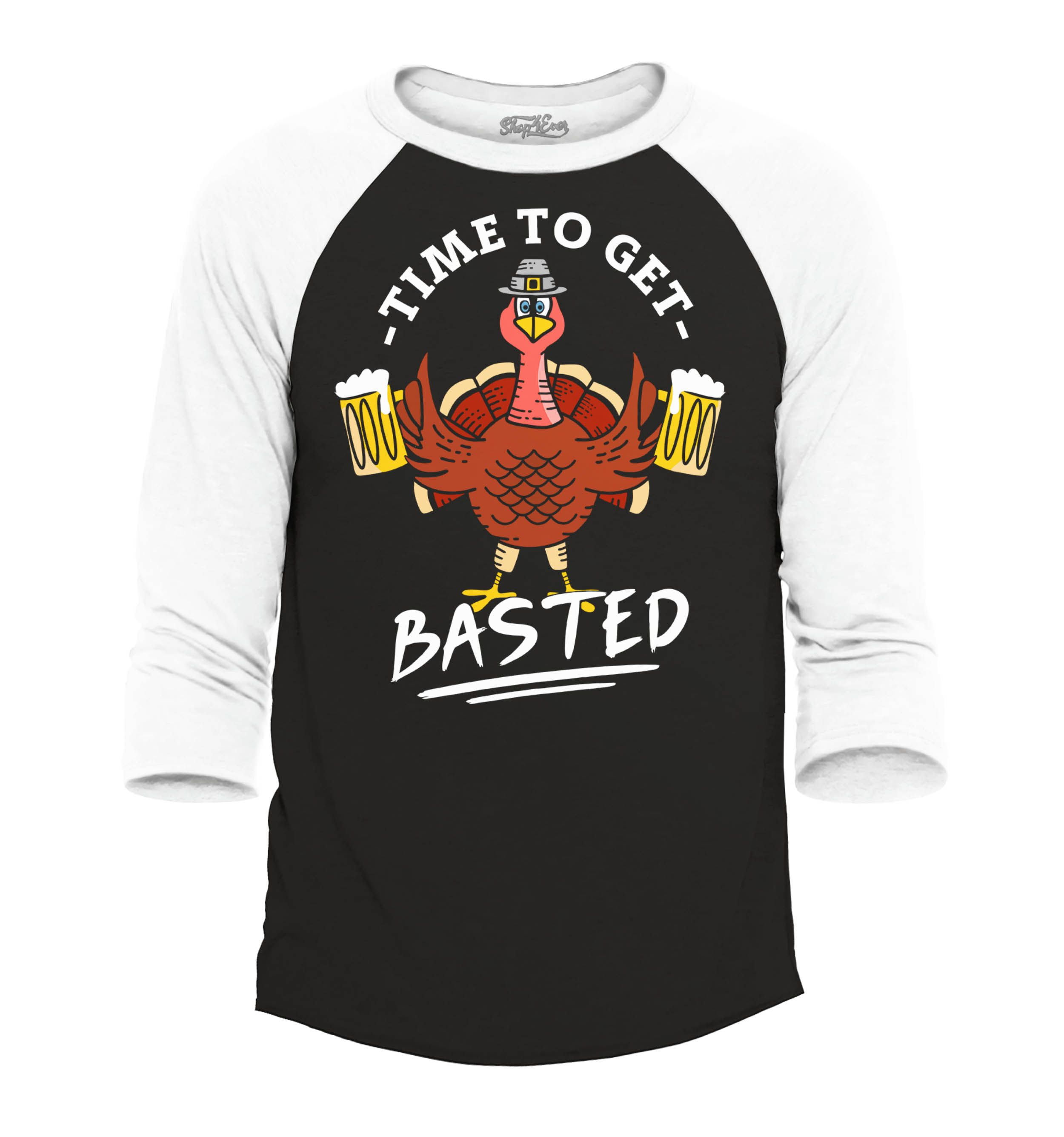 Shop4Ever Men's Time to Get Basted Thanksgiving Turkey Raglan Baseball ...