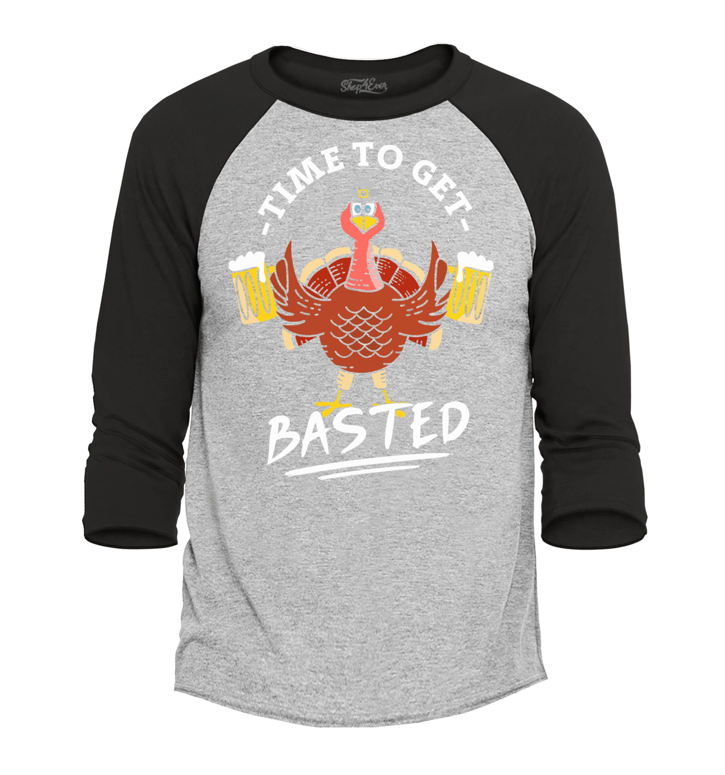 Shop4Ever Men's Time to Get Basted Thanksgiving Turkey Raglan Baseball ...