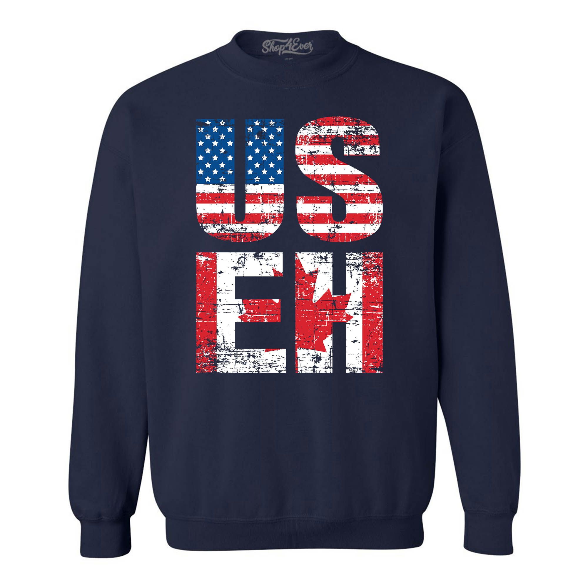 Shop4Ever Men's US EH American Canadian Flag Humor Crewneck Sweatshirt ...