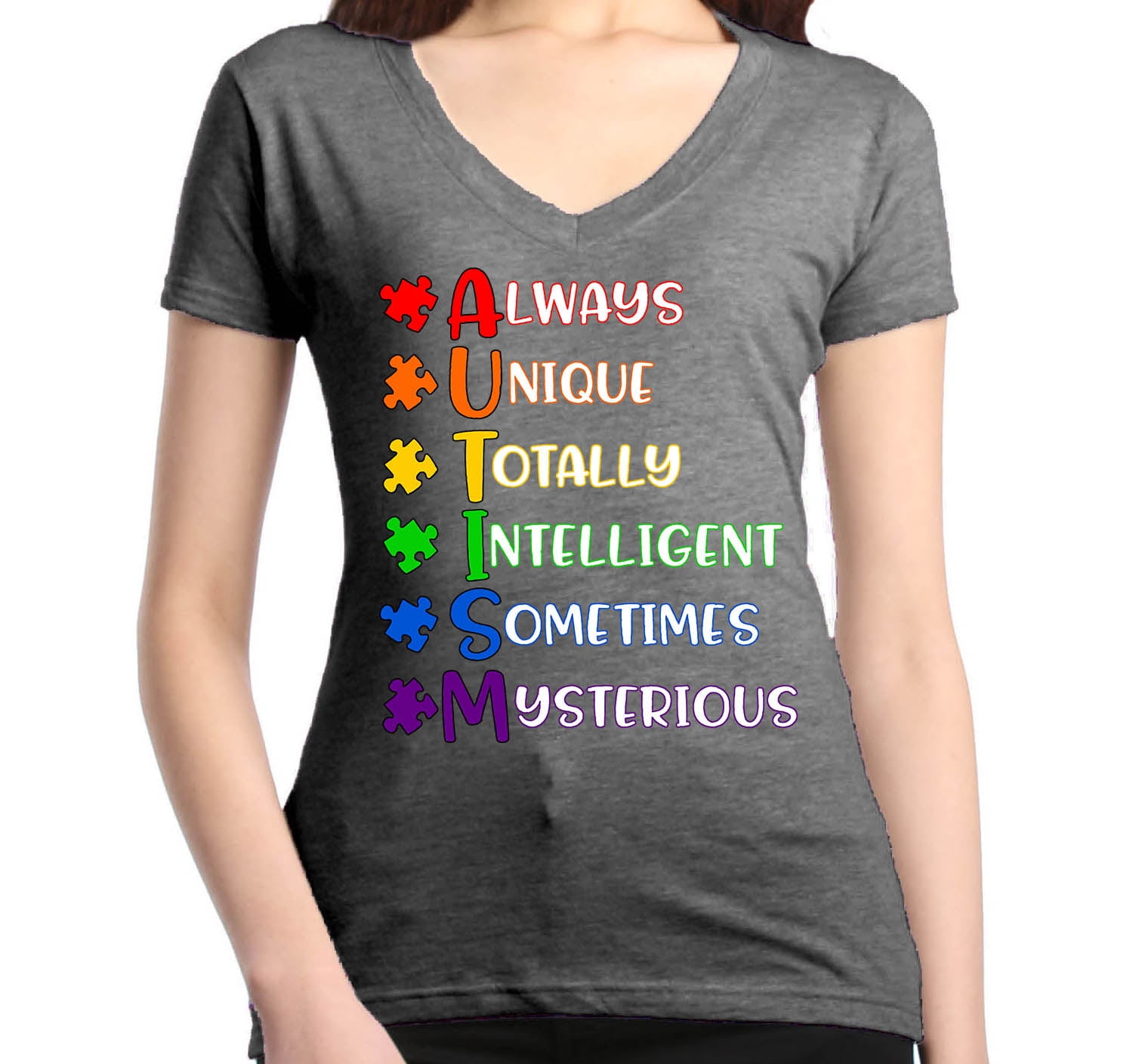 Shop4Ever Women's Always Unique Autism Awareness Slim Fit V-Neck T ...