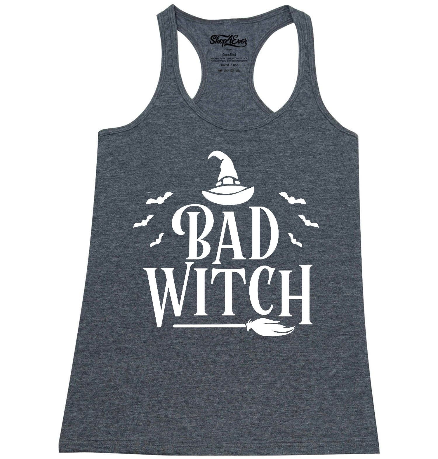 Shop4Ever Women's Bad Witch "WHITE" Halloween Costume Racerback Tank ...