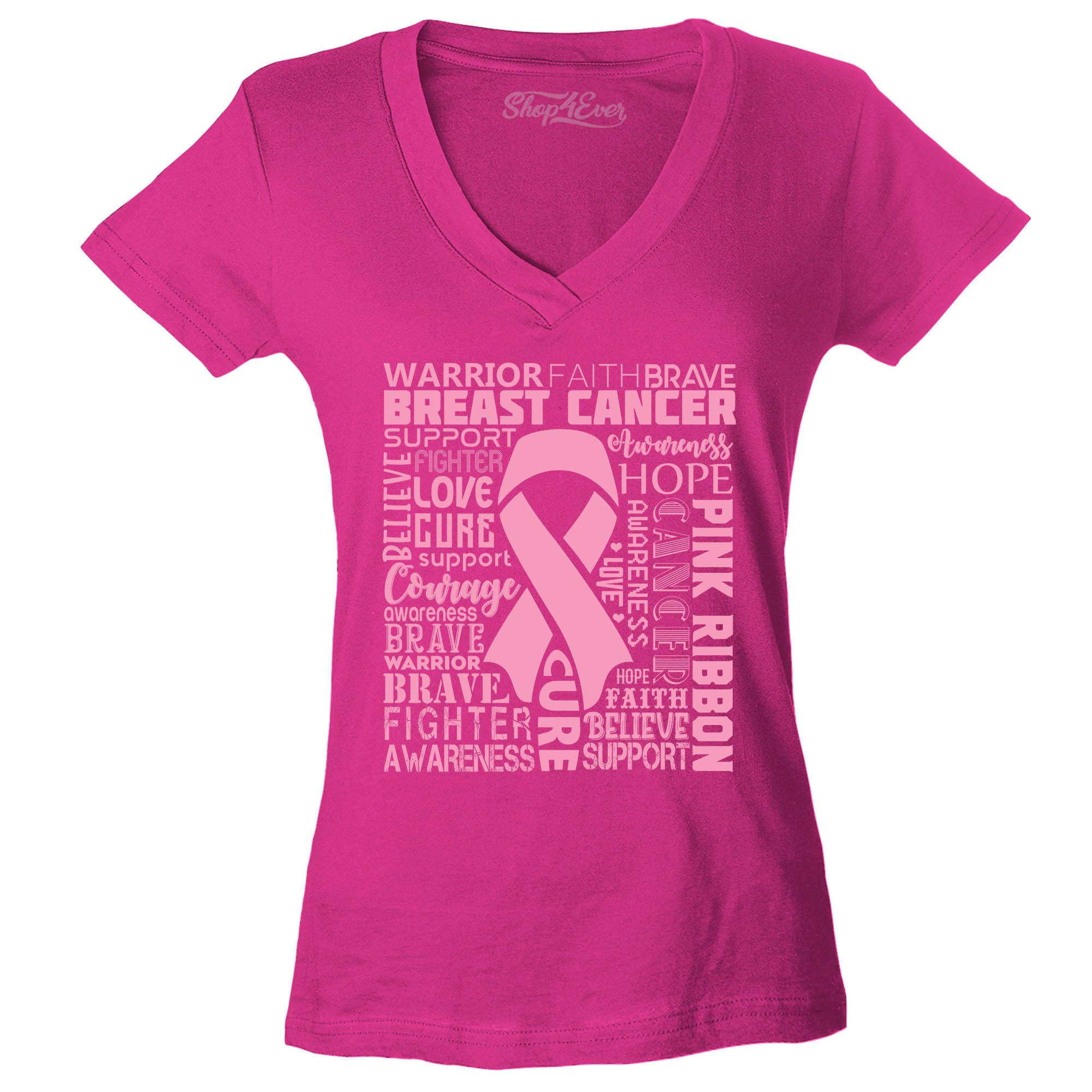 Shop4ever Womens Breast Cancer Awareness Pink Ribbon Word Cloud Slim