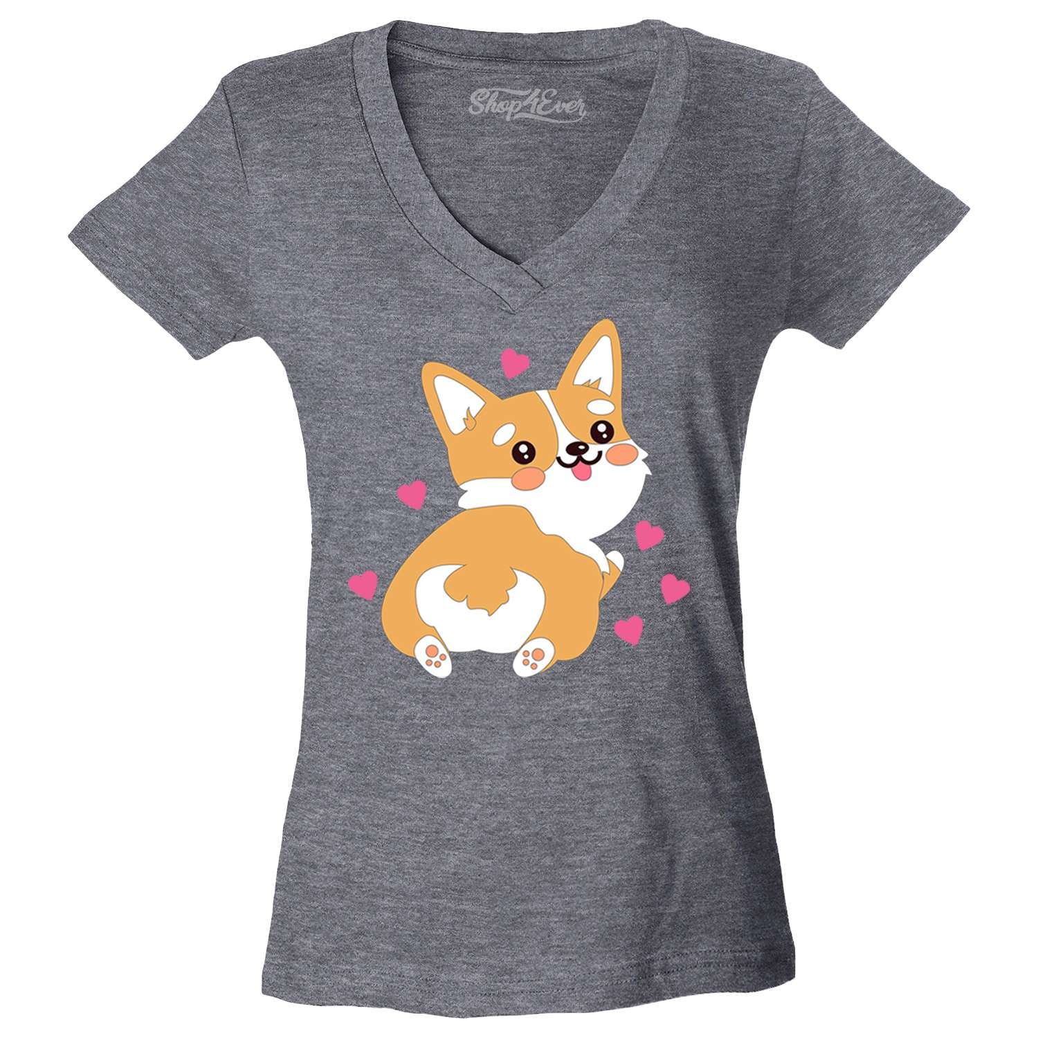 Shop4Ever Women's Cute Corgi Butt Dog Lover Slim Fit V-Neck T-Shirt ...