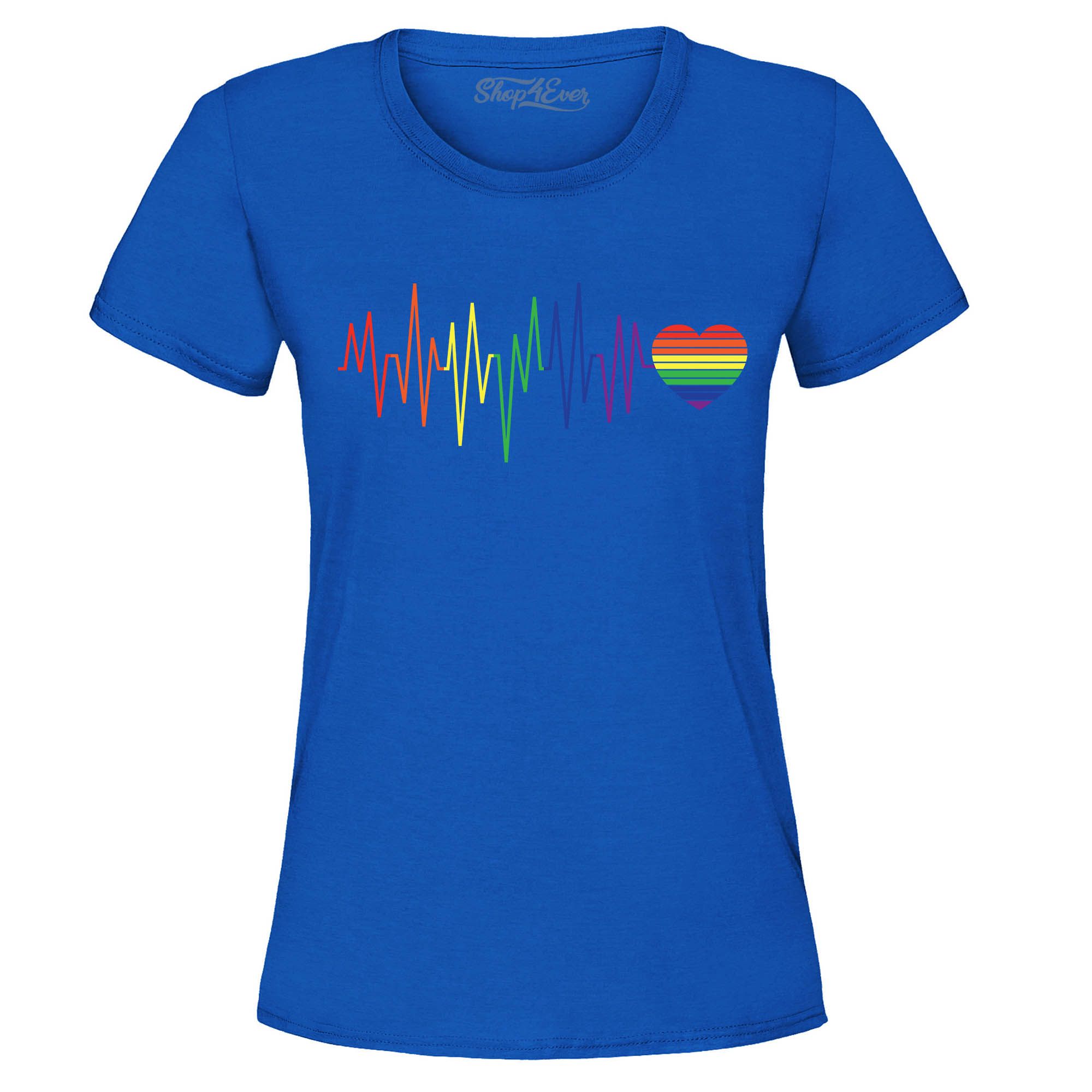 Shop4Ever Women's Gay Heartline LGBTQ Pride Graphic T-Shirt Medium ...