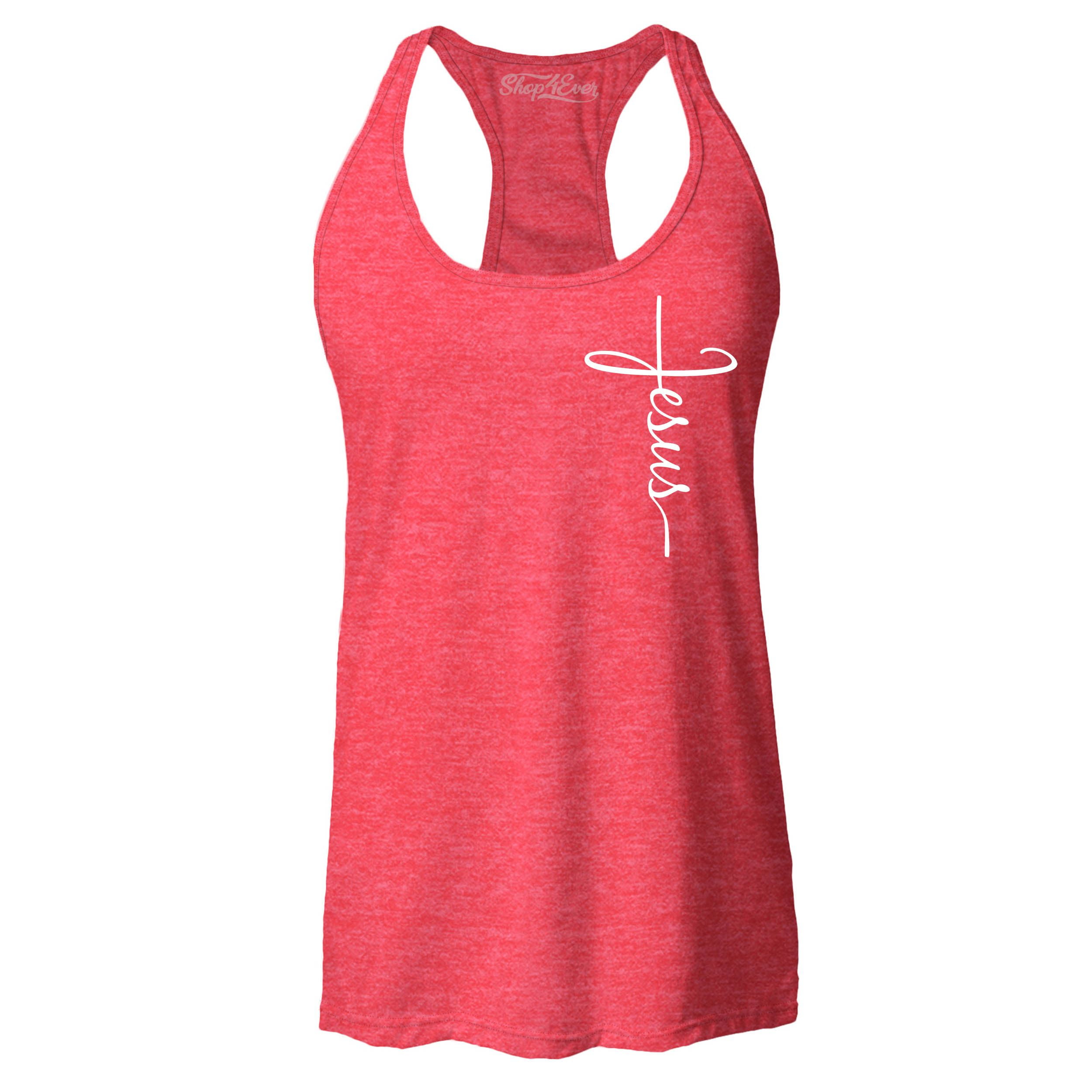 Shop4Ever Women's Jesus Cross Cursive Script Small Racerback Tank Top ...