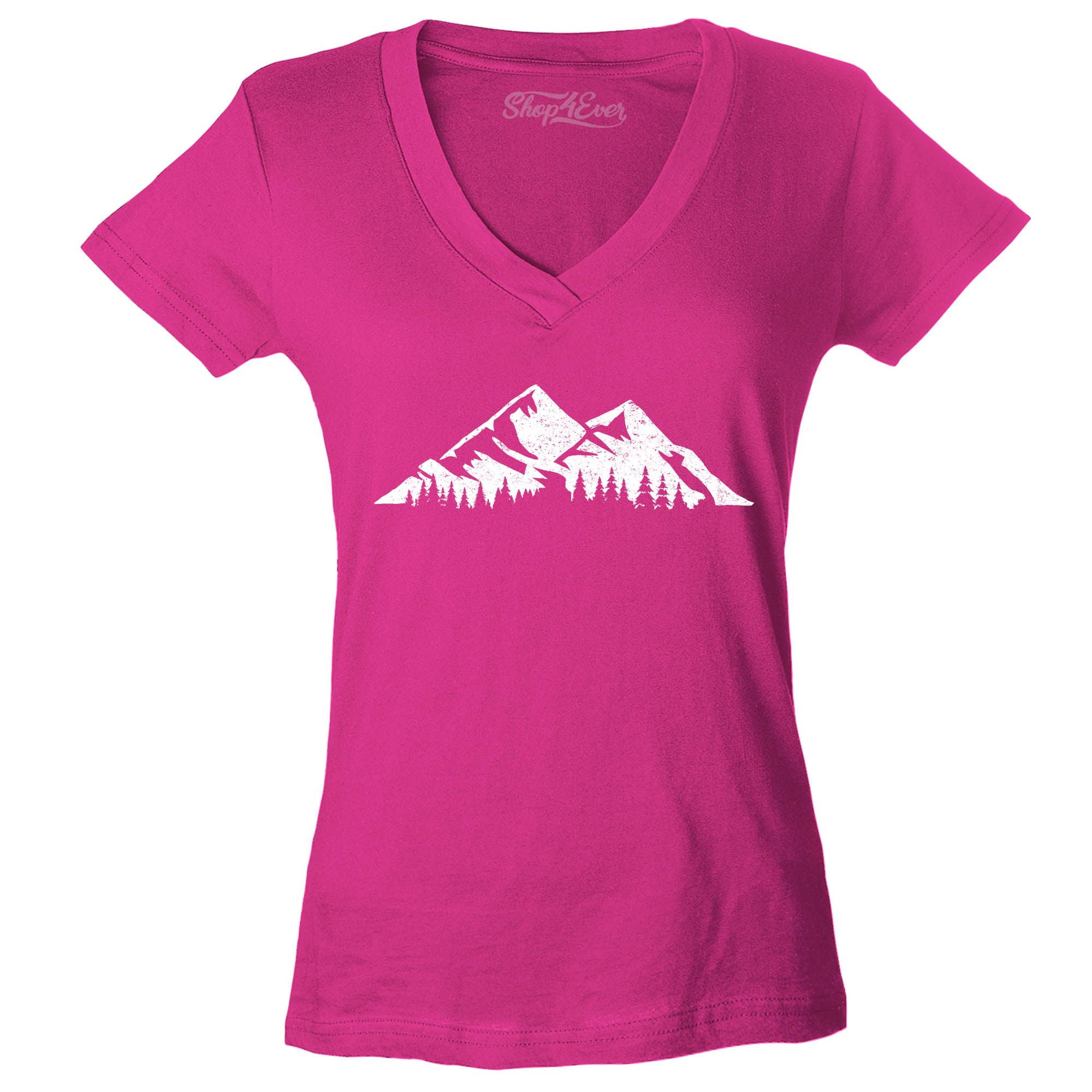 Shop4Ever Women's Mountains Scenery Nature Wildlife Slim Fit V-Neck T ...