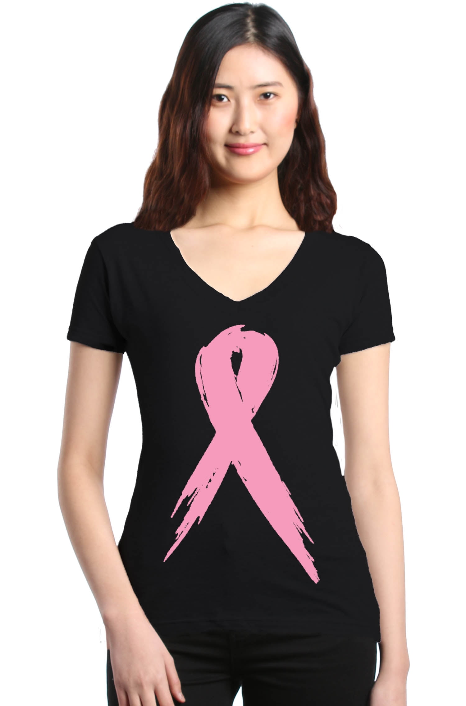 Shop4Ever Women's Pink Breast Cancer Ribbon Awareness Support Slim Fit ...