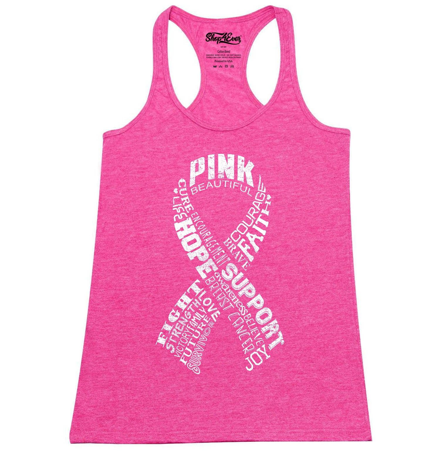 Shop4ever Womens White Ribbon Montage Word Cloud Breast Cancer