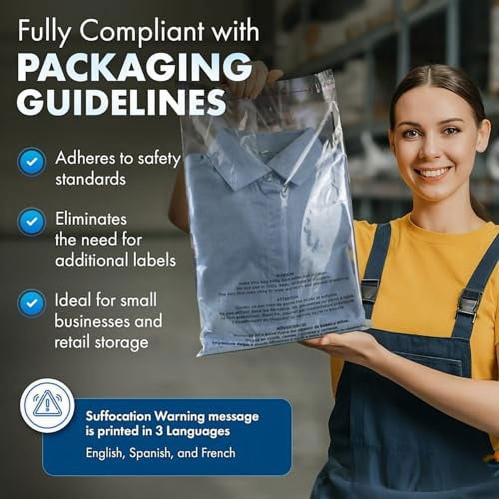 Shop4Mailers 10 x 13 Clear Plastic Flat Poly Bags with Suffocation ...