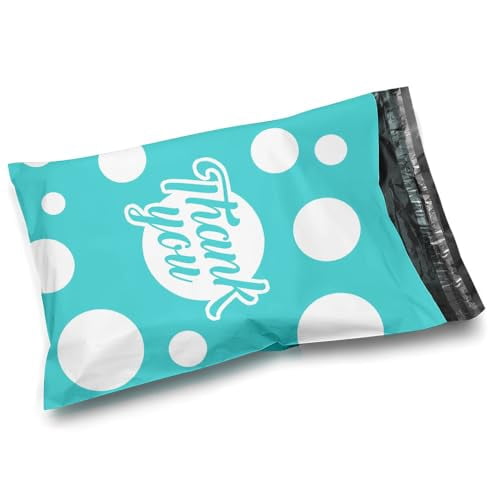Shop4Mailers 10 x 13 Teal and White Polka Dot Thank You Poly Bag Mailer ...