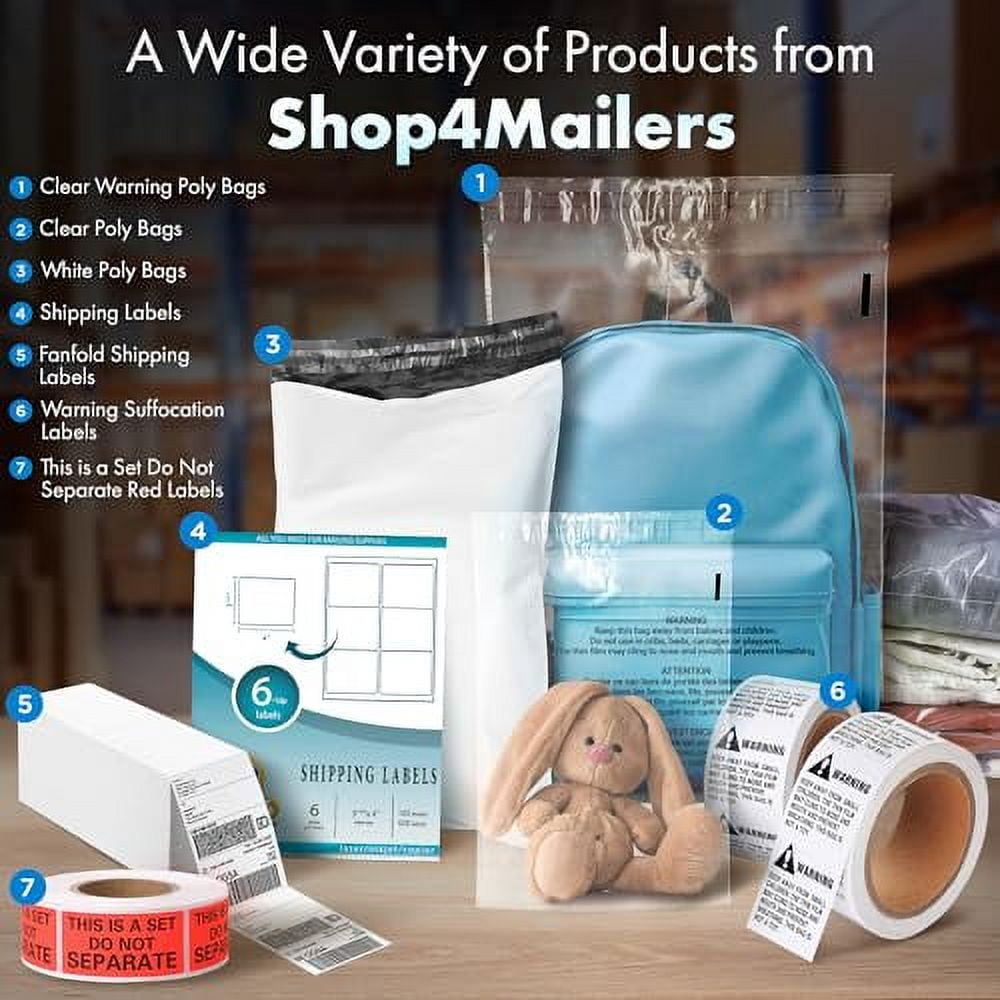 Shop4Mailers 6 x 9 Clear Plastic Flat Poly Bags with Suffocation ...