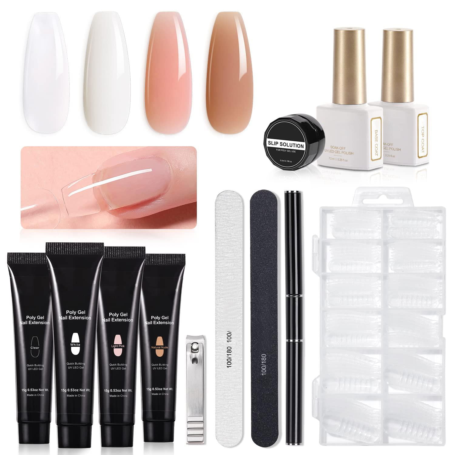 ShopEaseWaves Poly Nail Extension Gel Kit of 4 Colors with Top Coat ...