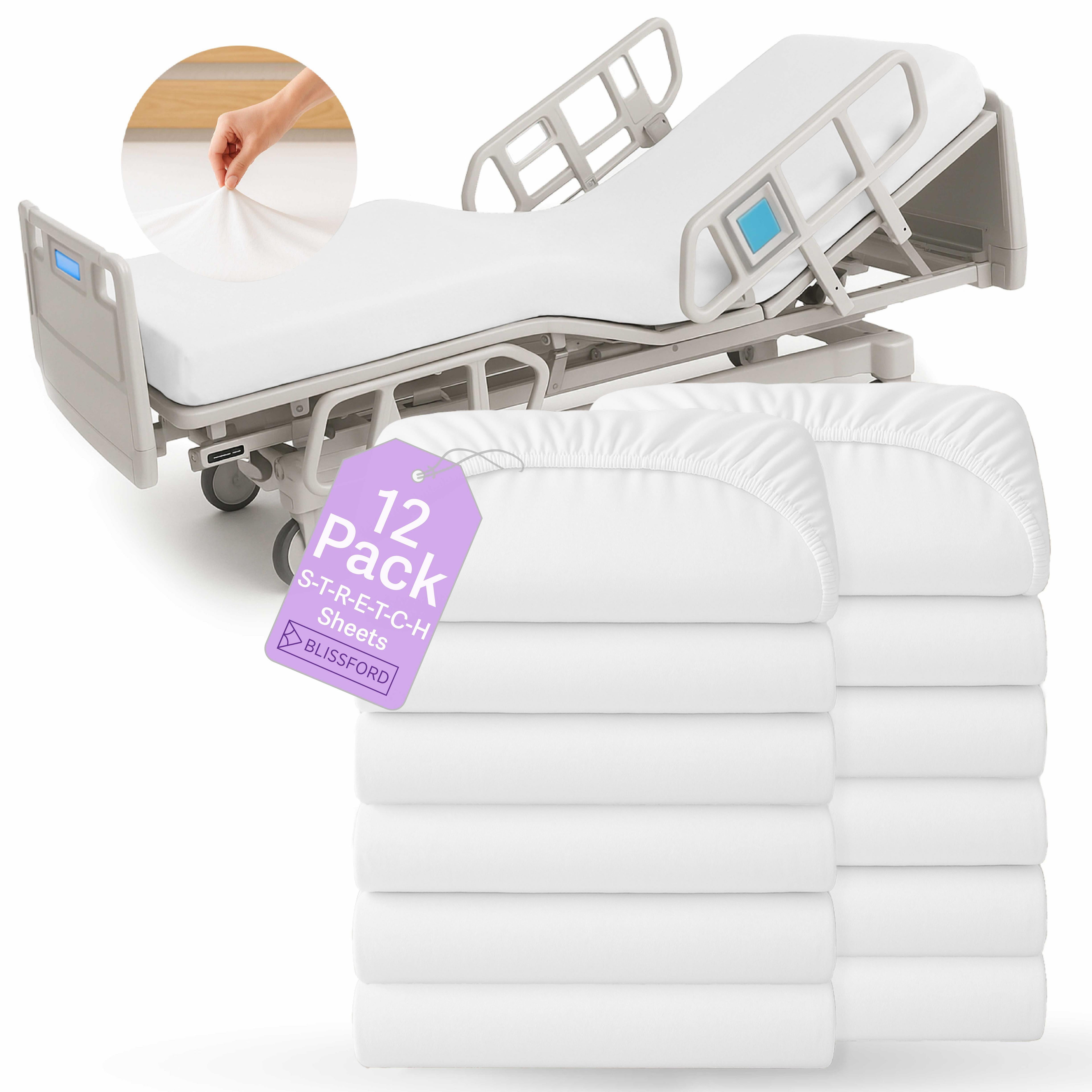 "Blissford Extra Long 12 Pack Fitted Hospital Bed Sheets - Soft Knitted ...
