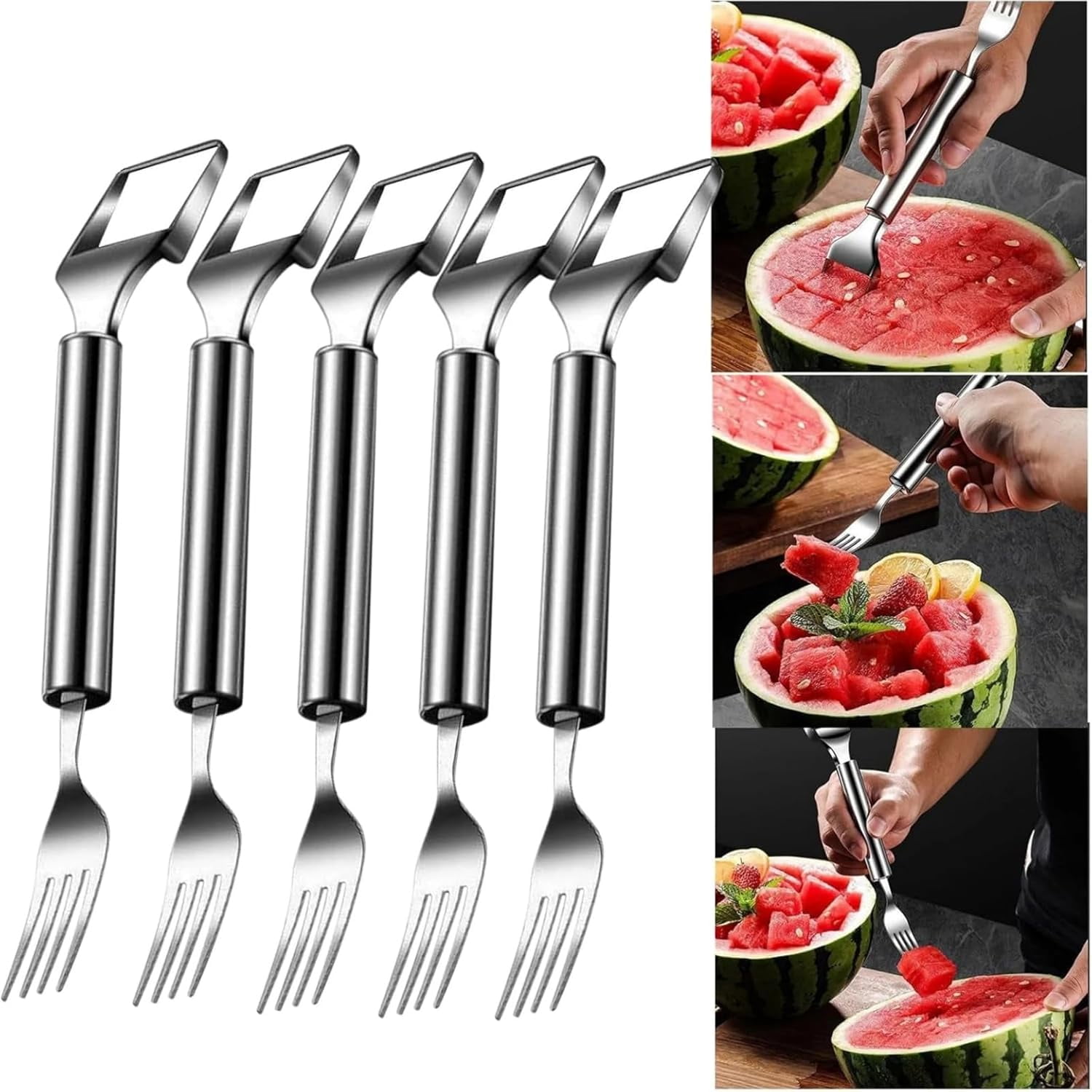 Shopellox Watermelon Fork, Dual Head Stainless Steel Forks Slicer, 2-in ...