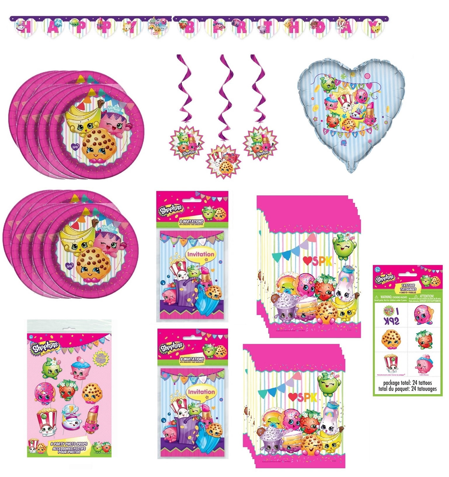 Shopkins Birthday Party Supplies Bundle includes 16 Plates 7", 8 Photo ...