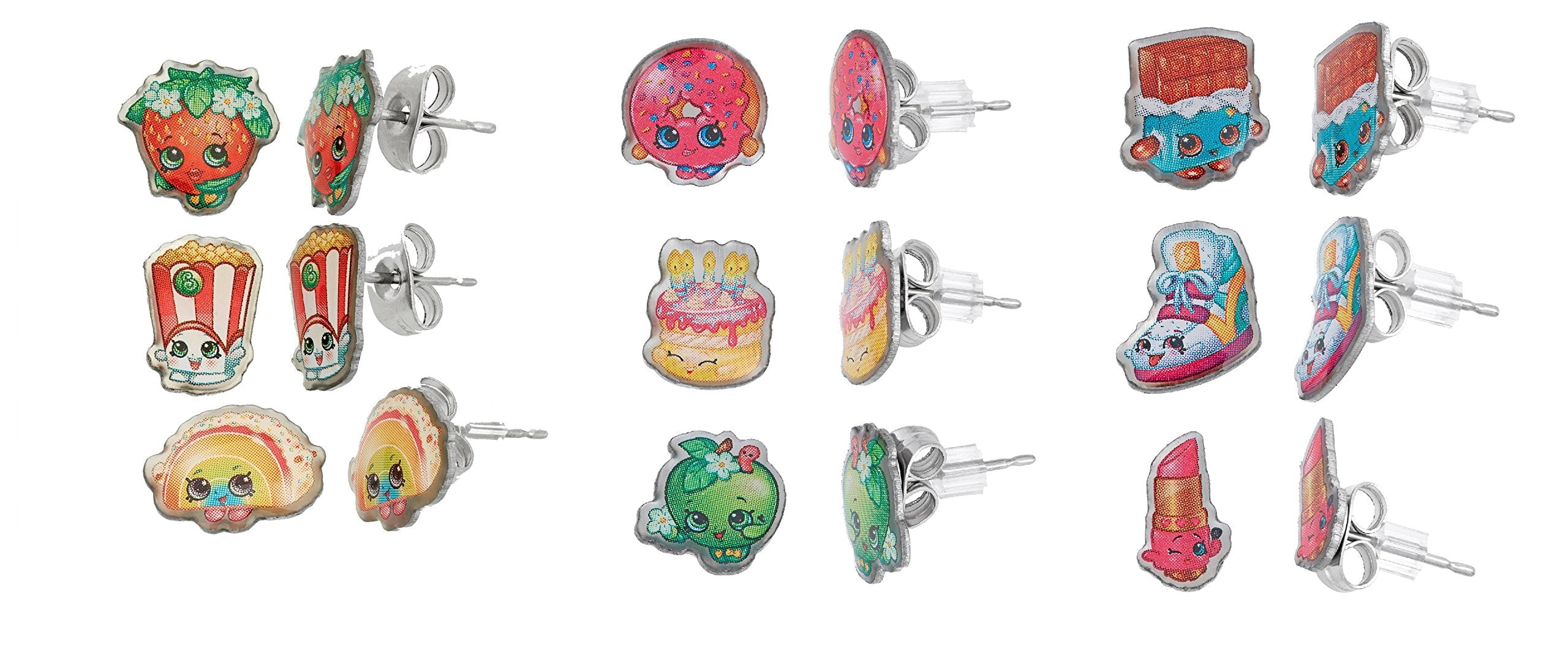 Shopkins Stainless Steel Three Earrings Sets : Strawberry Kiss , Poppy ...