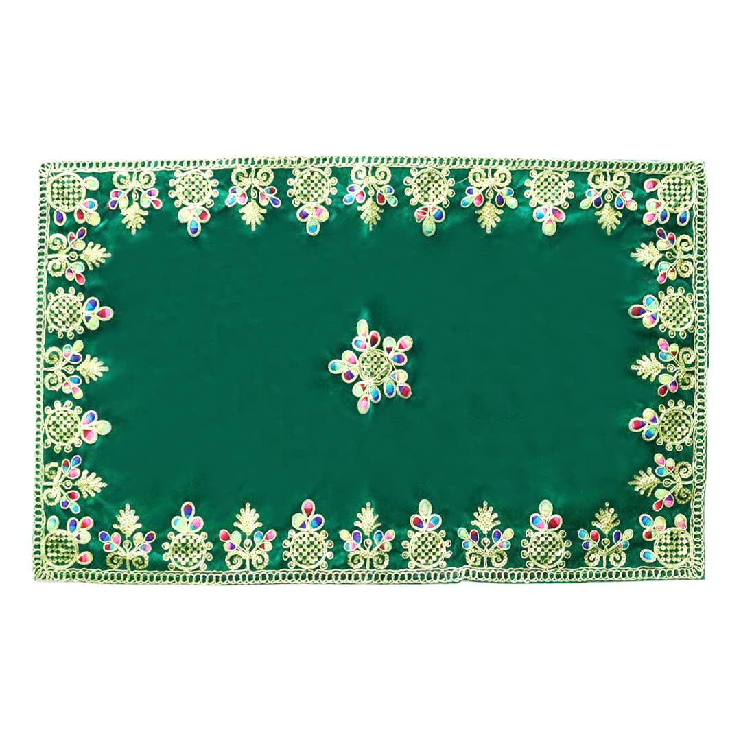 Shoppersduniya Green Velvet Designer Aasan Pooja Cloth Mat Mandir ...
